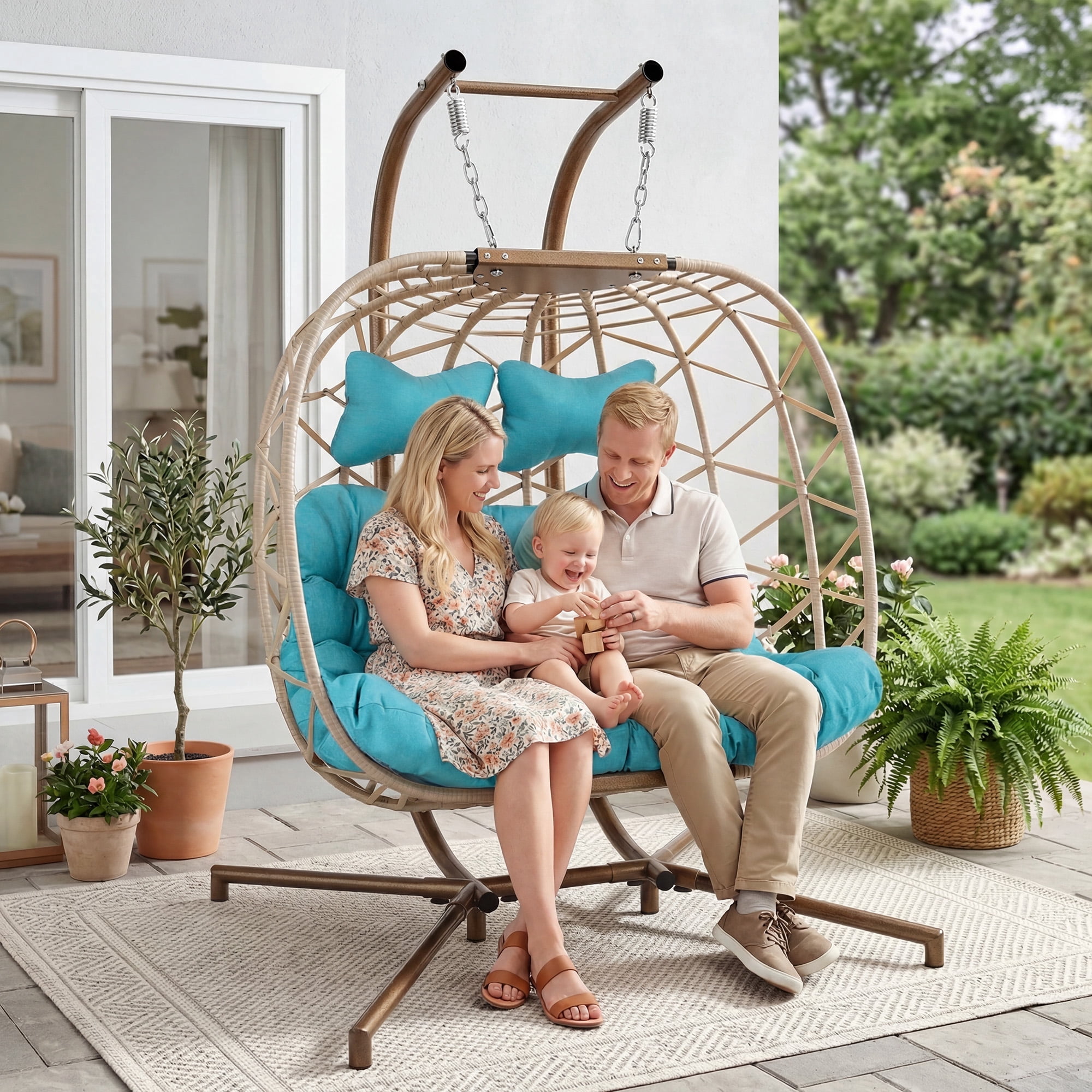 RADIATA Double Wicker Egg Swing Chair with Stand, 2-Person Hanging Egg ...