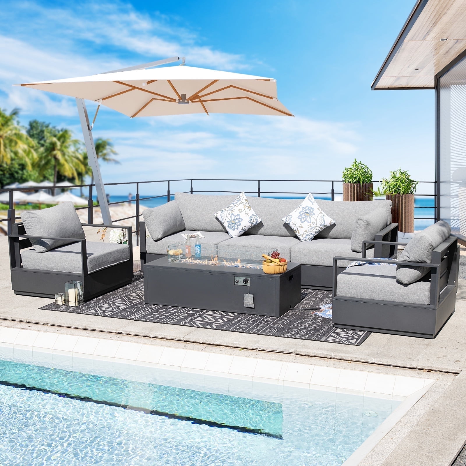 NICESOUL Extra Large Thick Luxury Aluminum Patio Furniture Set with ...