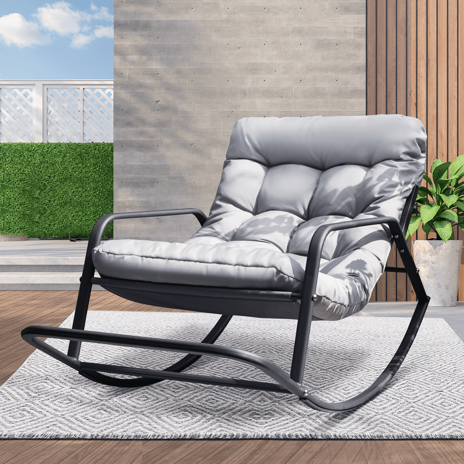 NICESOUL Grey Oversized Indoor Outdoor Rocking Papasan Lounge Reclining ...
