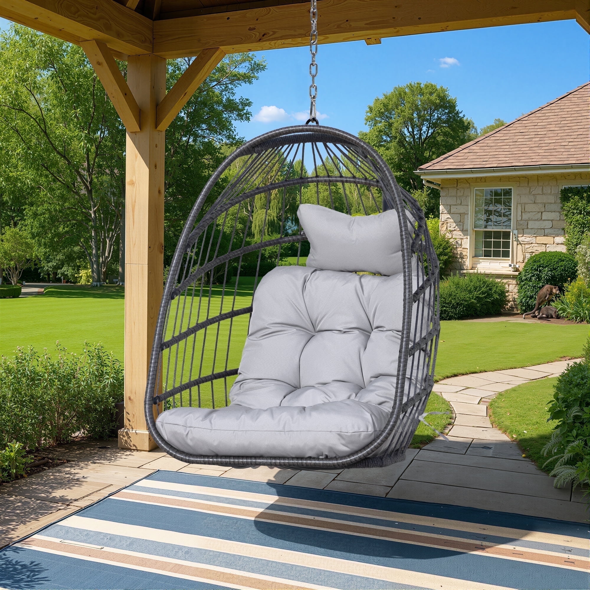 RADIATA Foldable Hanging Egg Chair Without Stand, Light Gray Wicker ...