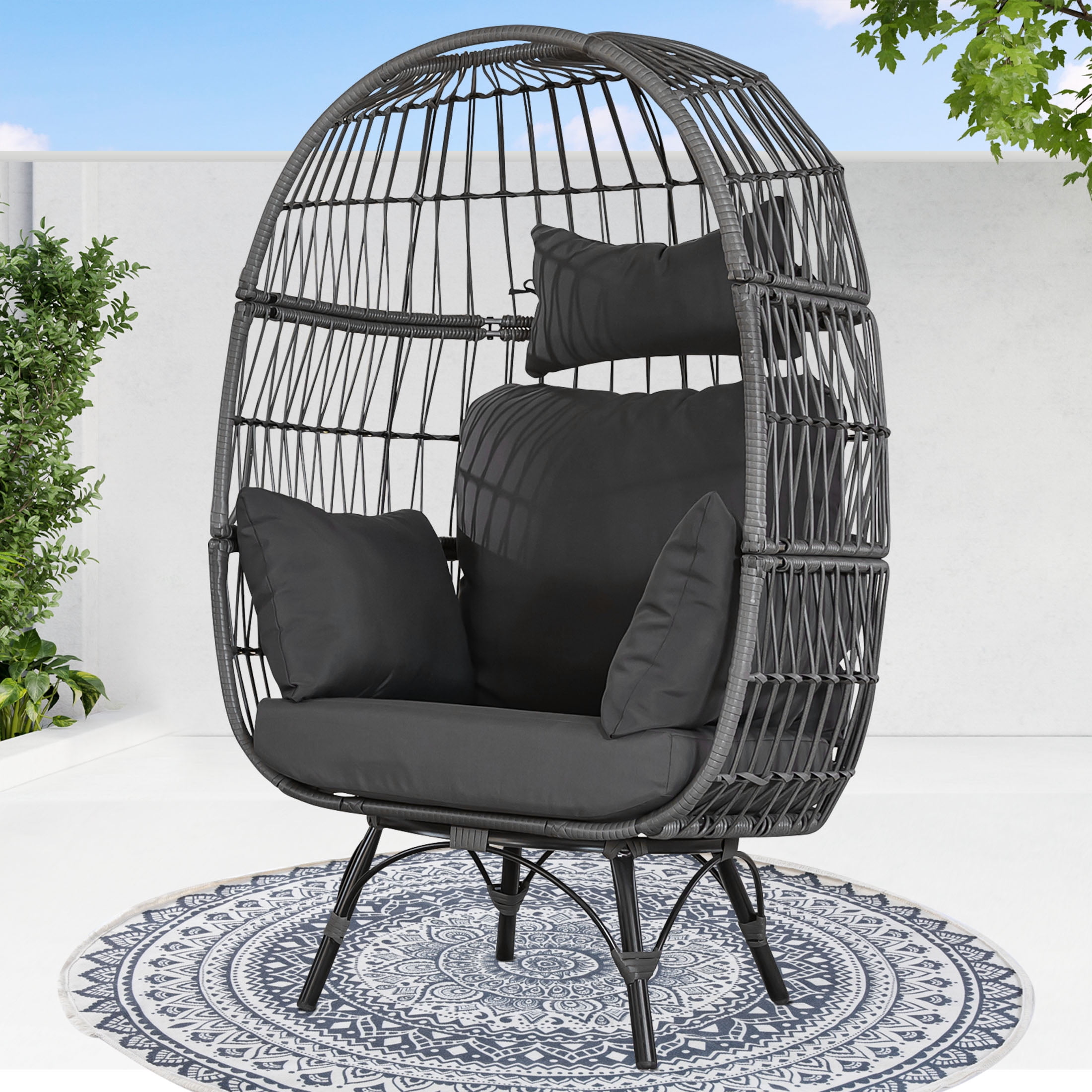 NICESOUL Boho Rattan Egg Chair, Indoor/Outdoor Patio Lounge with ...