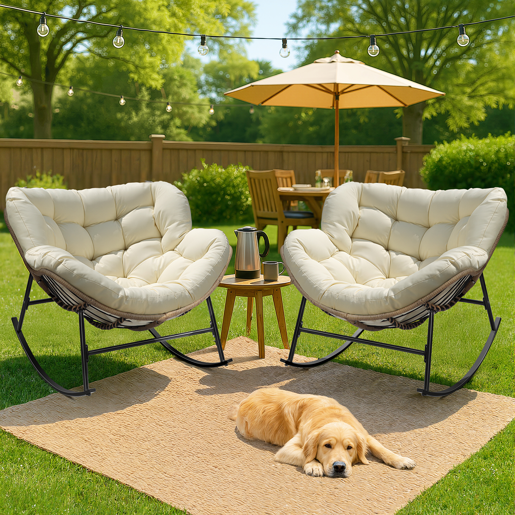 RADIATA Outdoor Indoor Papasan Rocking Chair 2PCS Oversized Wicker ...