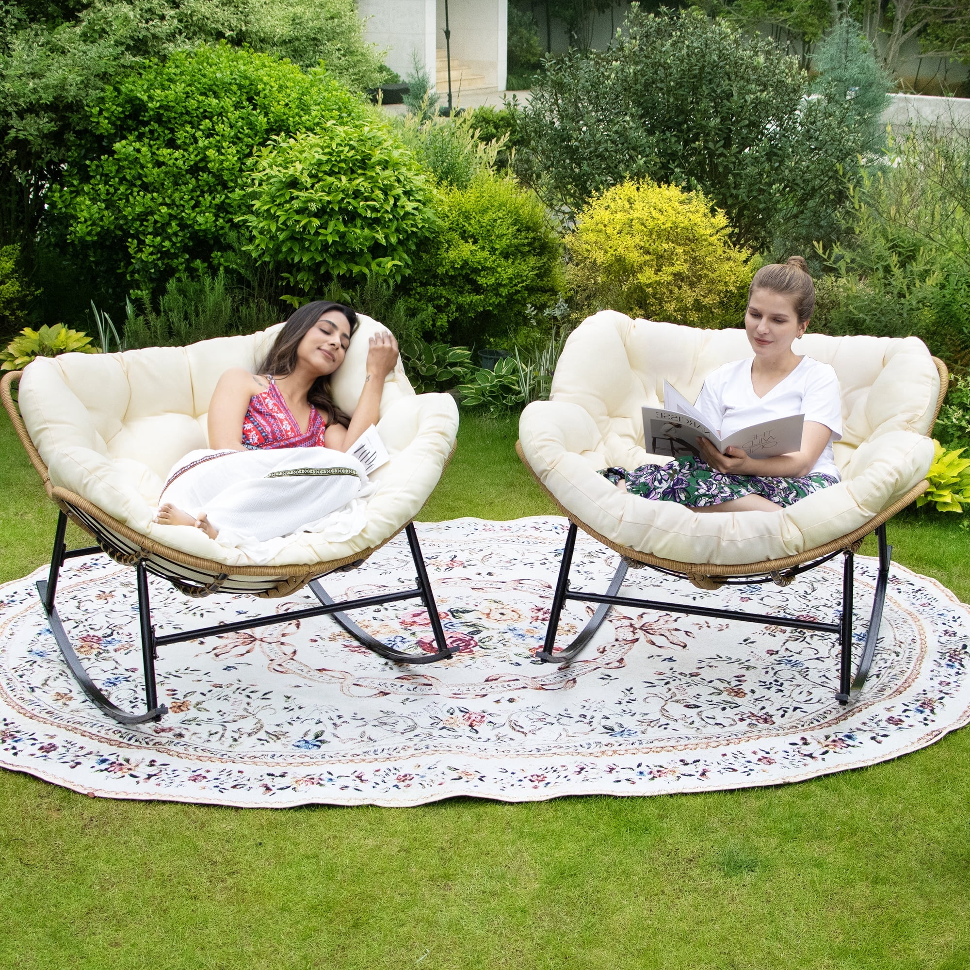 RADIATA Outdoor Indoor Papasan Rocking Chair 2PCS Oversized Wicker ...