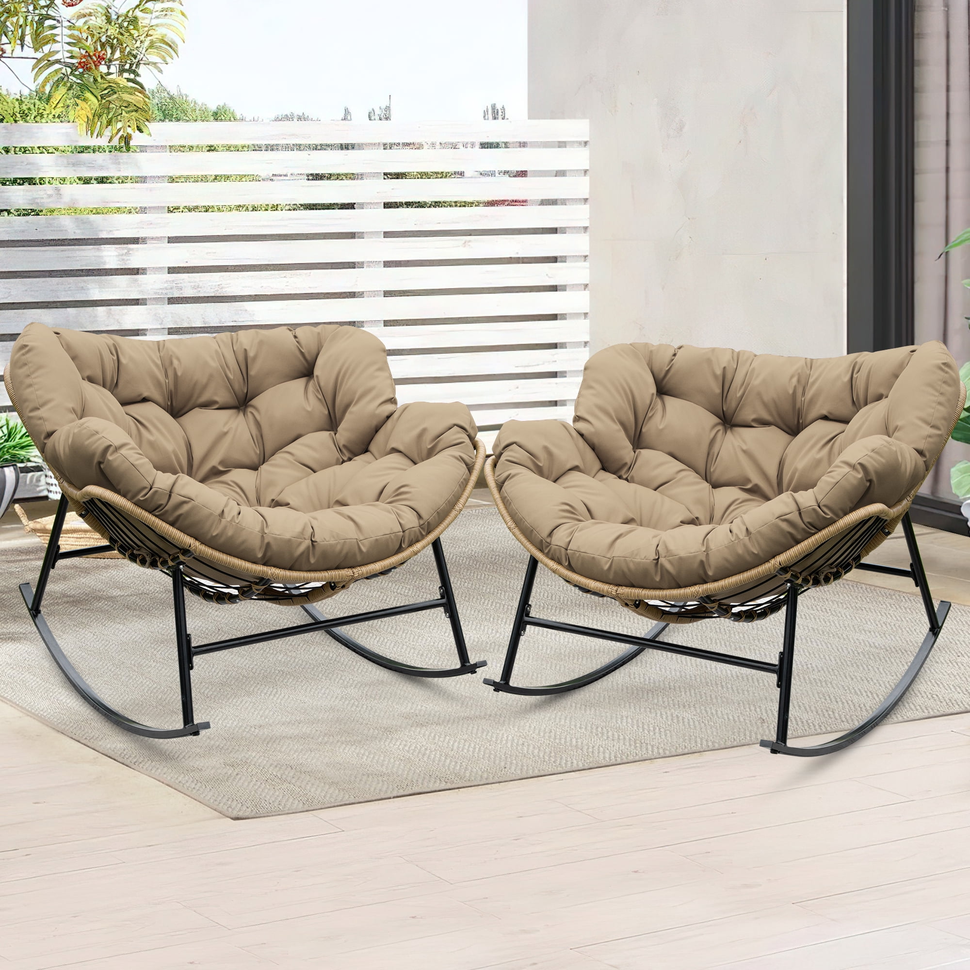 NICESOUL Outdoor Indoor Papasan Rocking Chair 2PCS Oversized Wicker ...