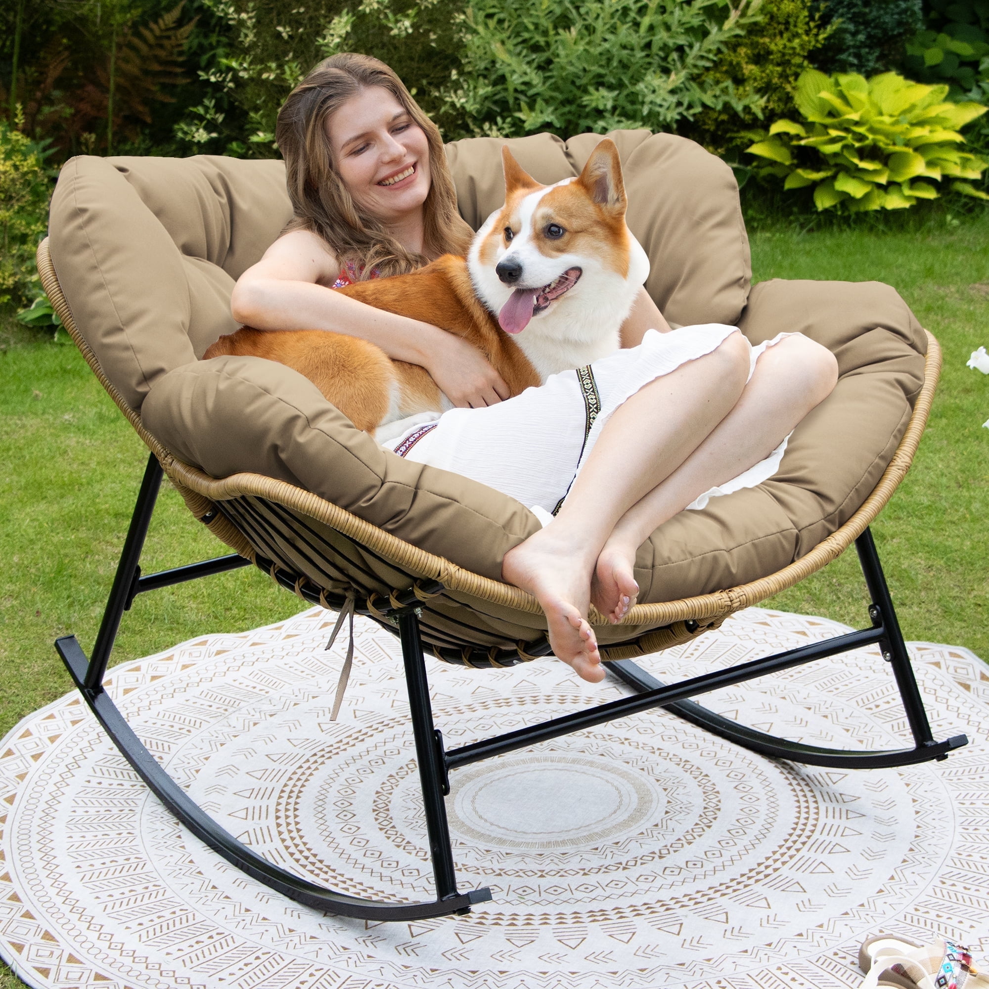 RADIATA Oversized Outdoor Papasan Rocking Chair for Patio, Heavy Duty ...