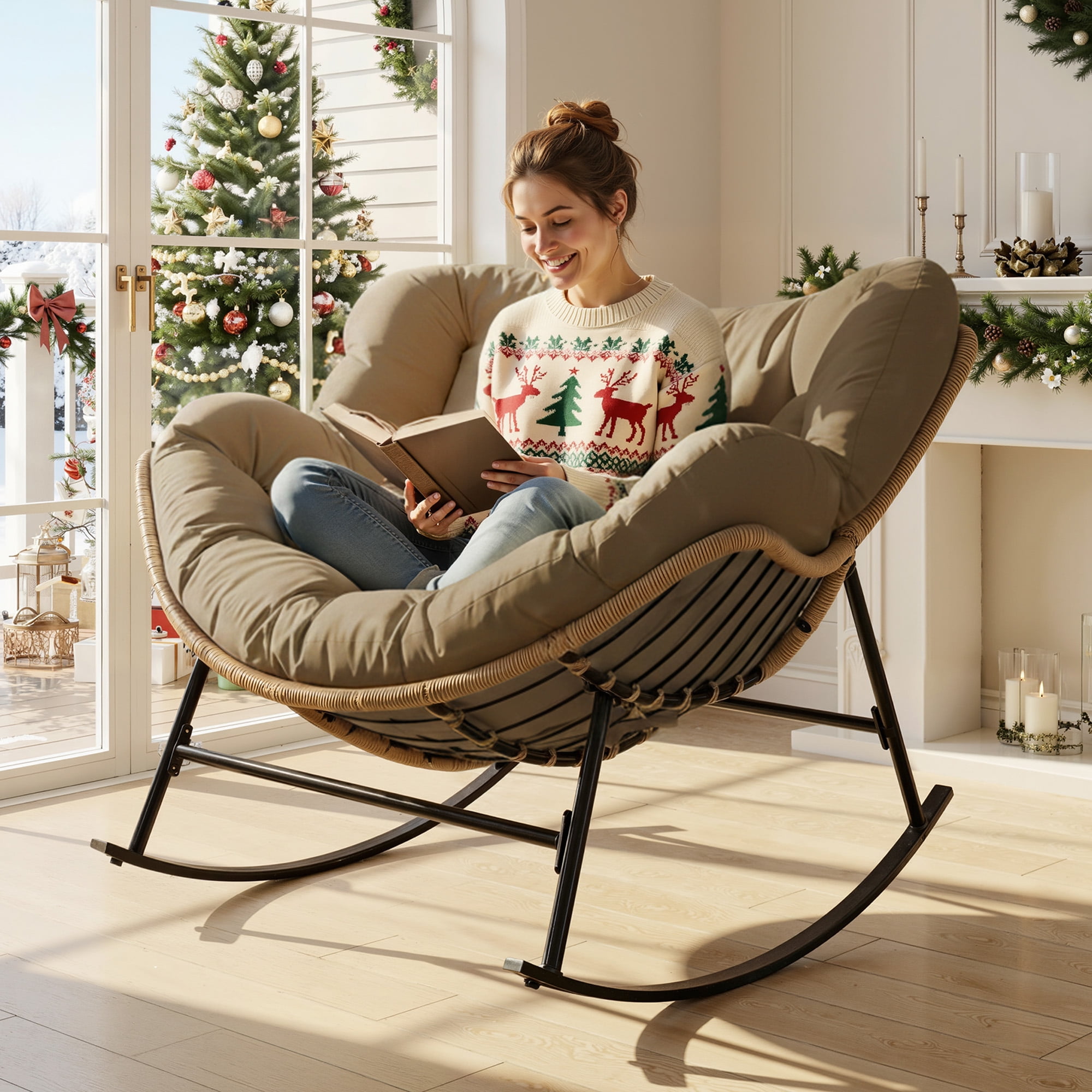 RADIATA Oversized Outdoor Papasan Rocking Chair, Heavy Duty Wicker ...