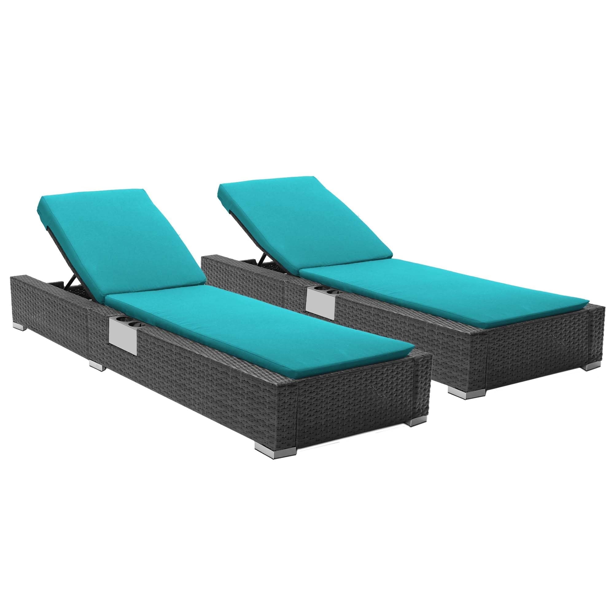 NICESOUL Patio Wicker Lounge Chairs Set of 4 Conversation Chaise Rattan ...
