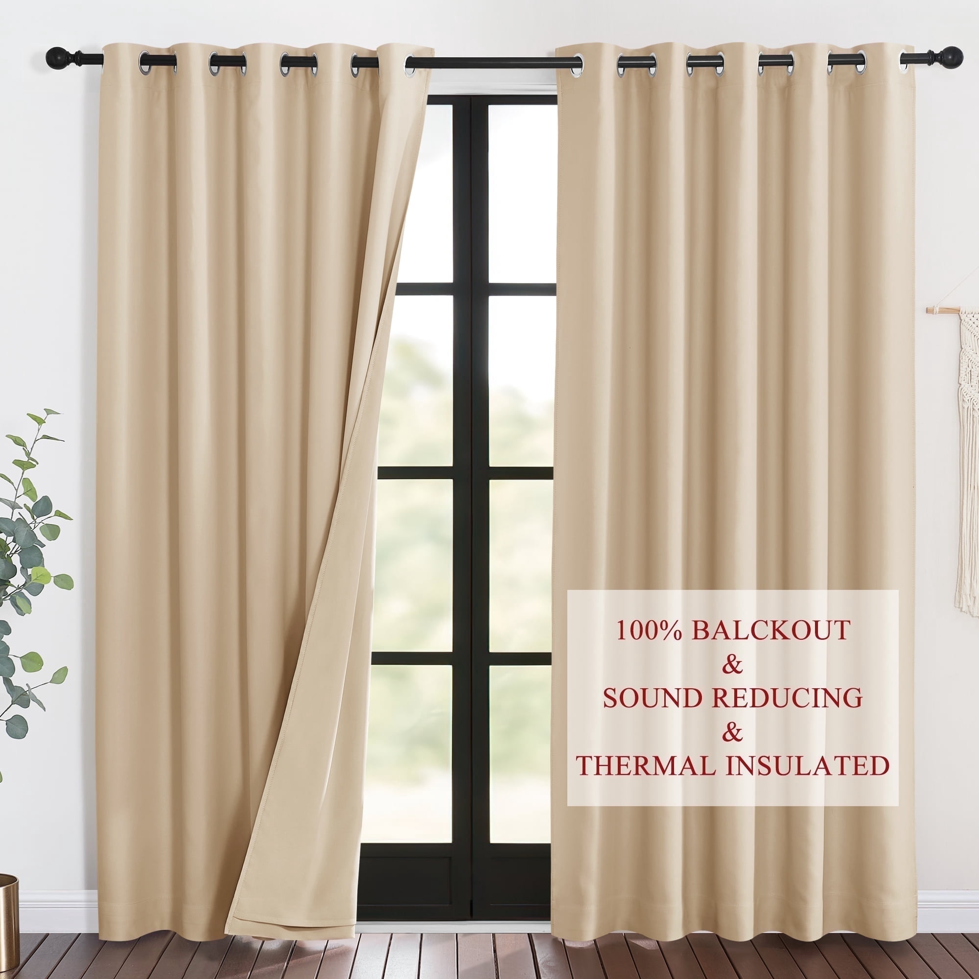 NICETOWN 100% Blackout Curtains 3 Layers Heavy Duty Energy Efficiency ...