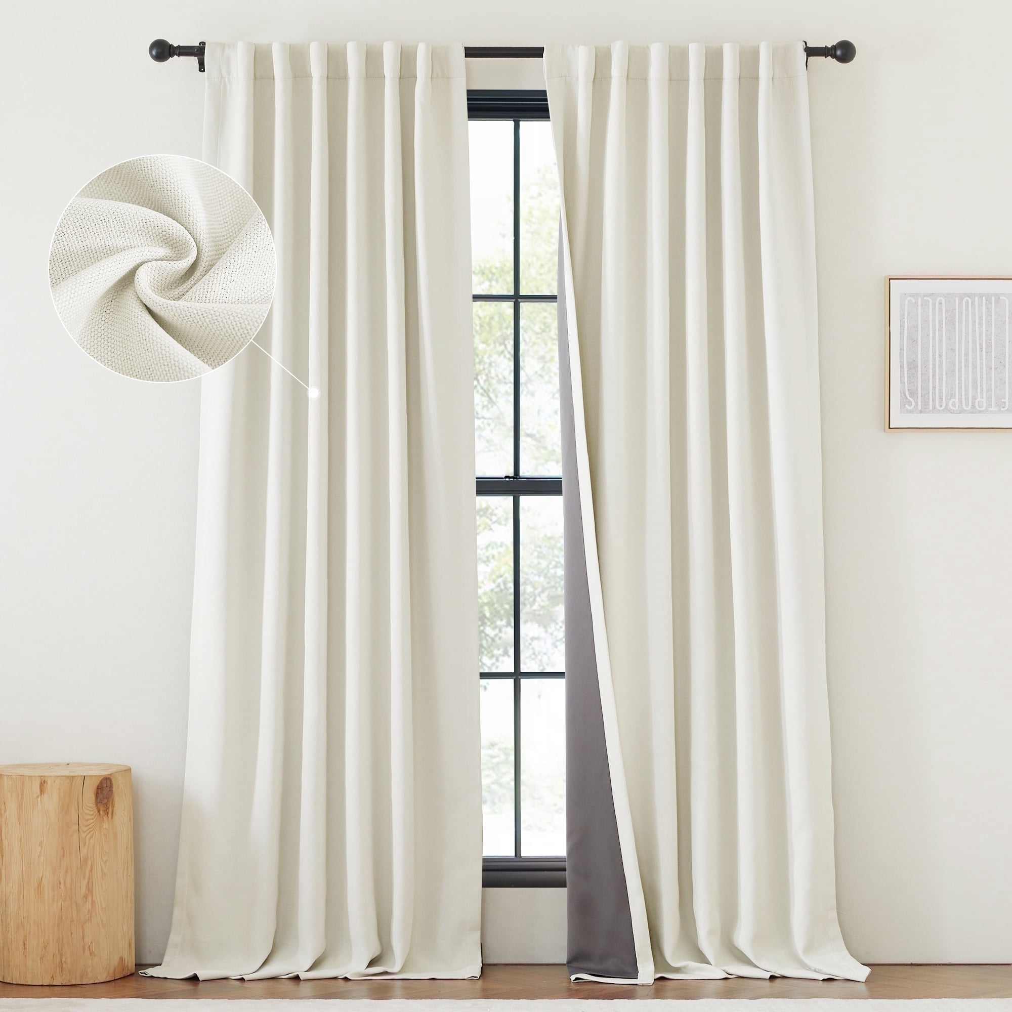 NICETOWN 100% Blackout Faux Linen Curtains for Bedroom, Pinch Pleated ...