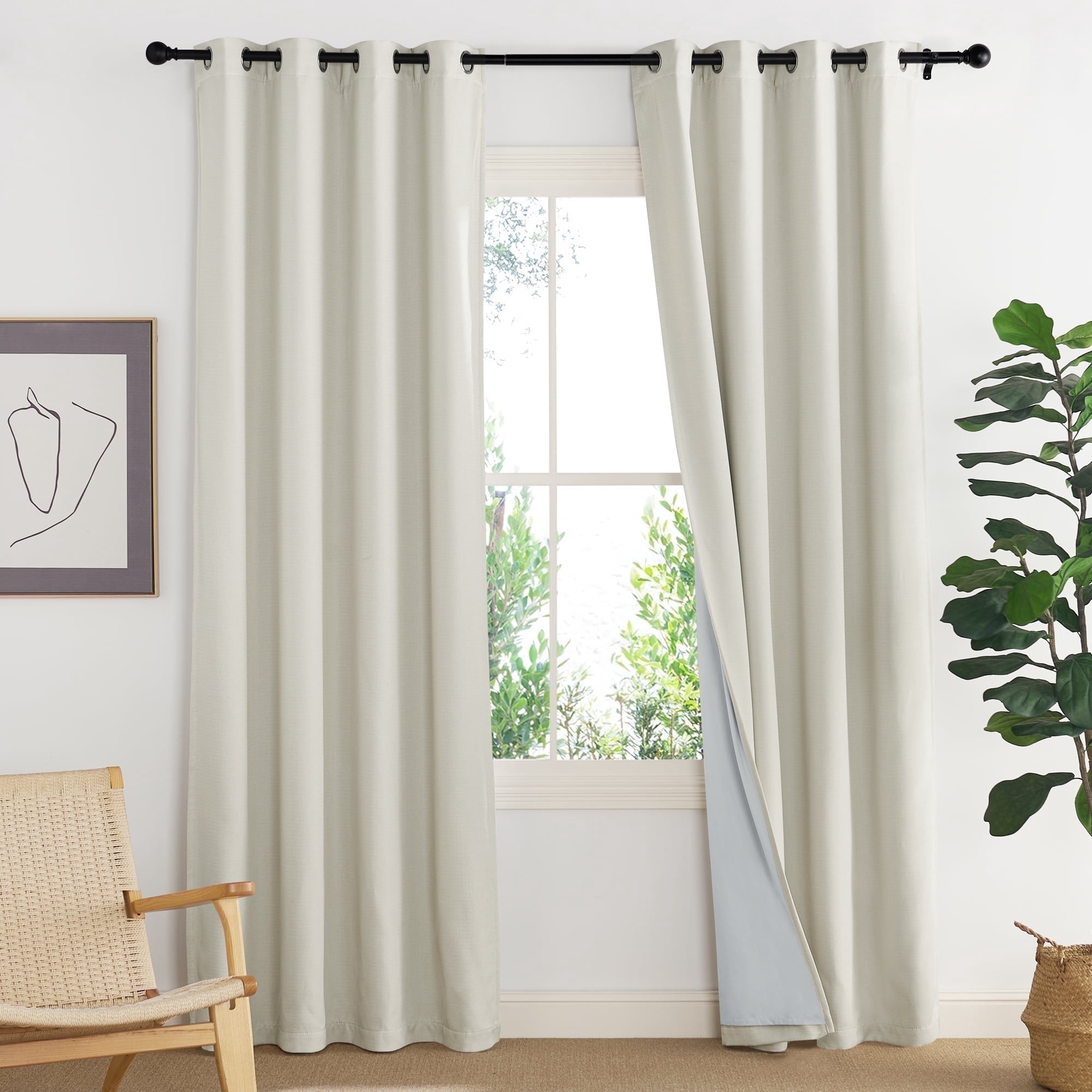 NICETOWN 100% Blackout Faux Linen Curtains Grommet 2 Layers Heat ...