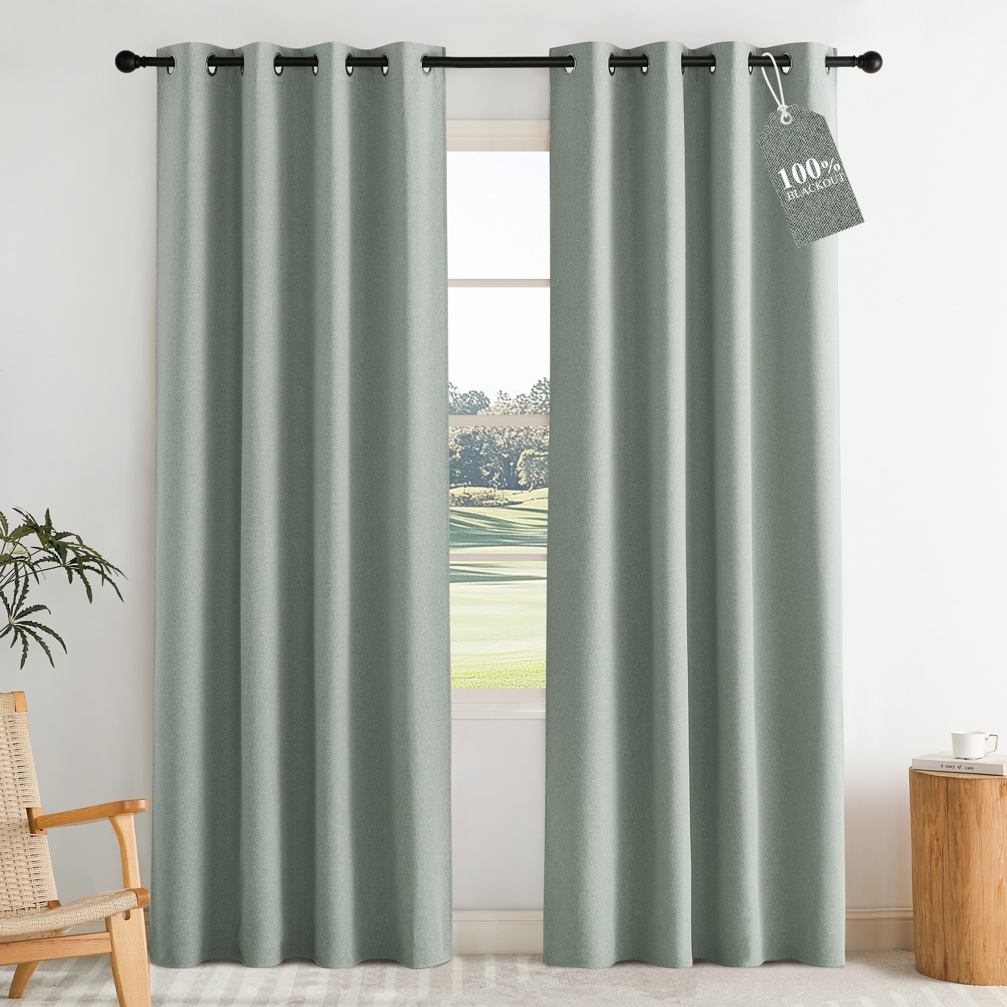 NICETOWN 100% Blackout Faux Linen Textured Draperies for Living Room ...