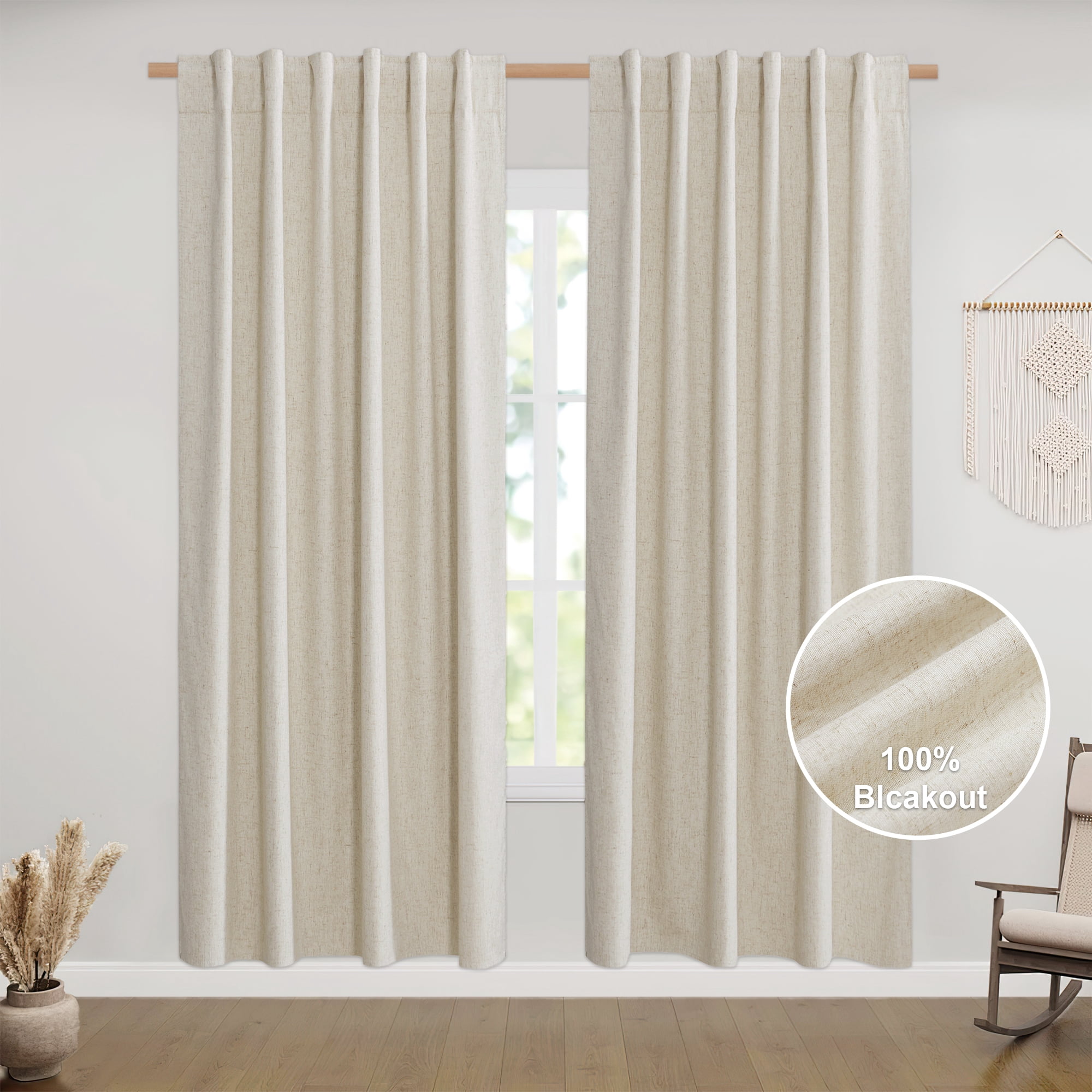 NICETOWN 100% Blackout Natural Linen Curtains 72 inch Long 52" Wide ...