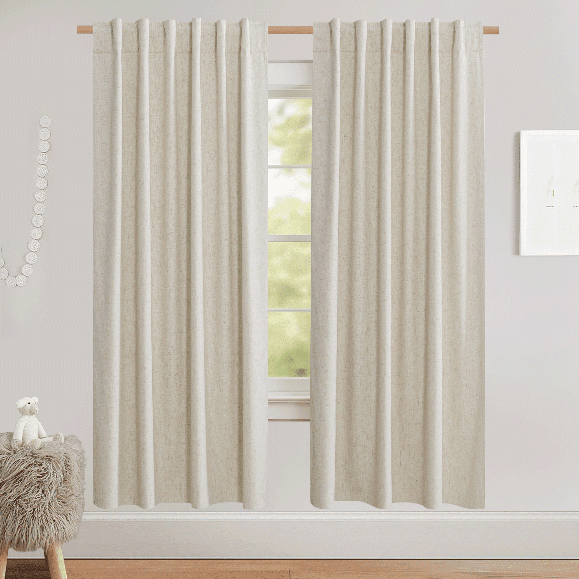NICETOWN 100% Blackout Natural Linen Curtains 72 inch Long 52" Wide ...