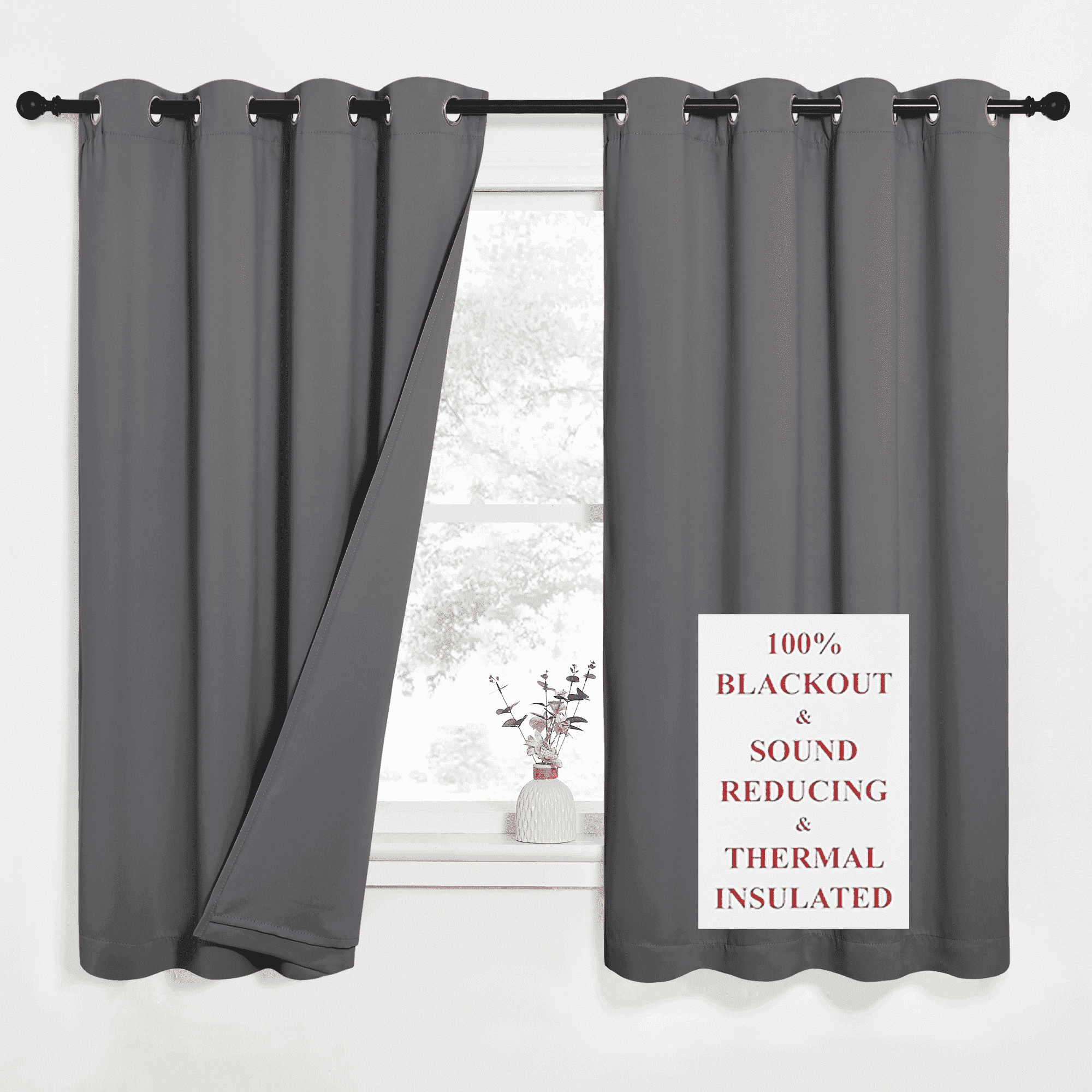 NICETOWN 100% Blackout Soundproof Curtains, 3-Layers Thermal Insulated ...