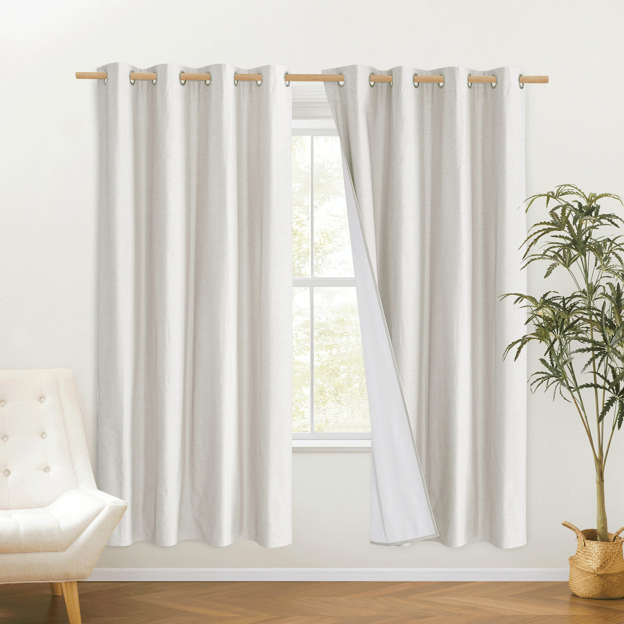 NICETOWN 2 Panels Natural 100% Linen Blackout 72 Inches Long, 52"Wide ...