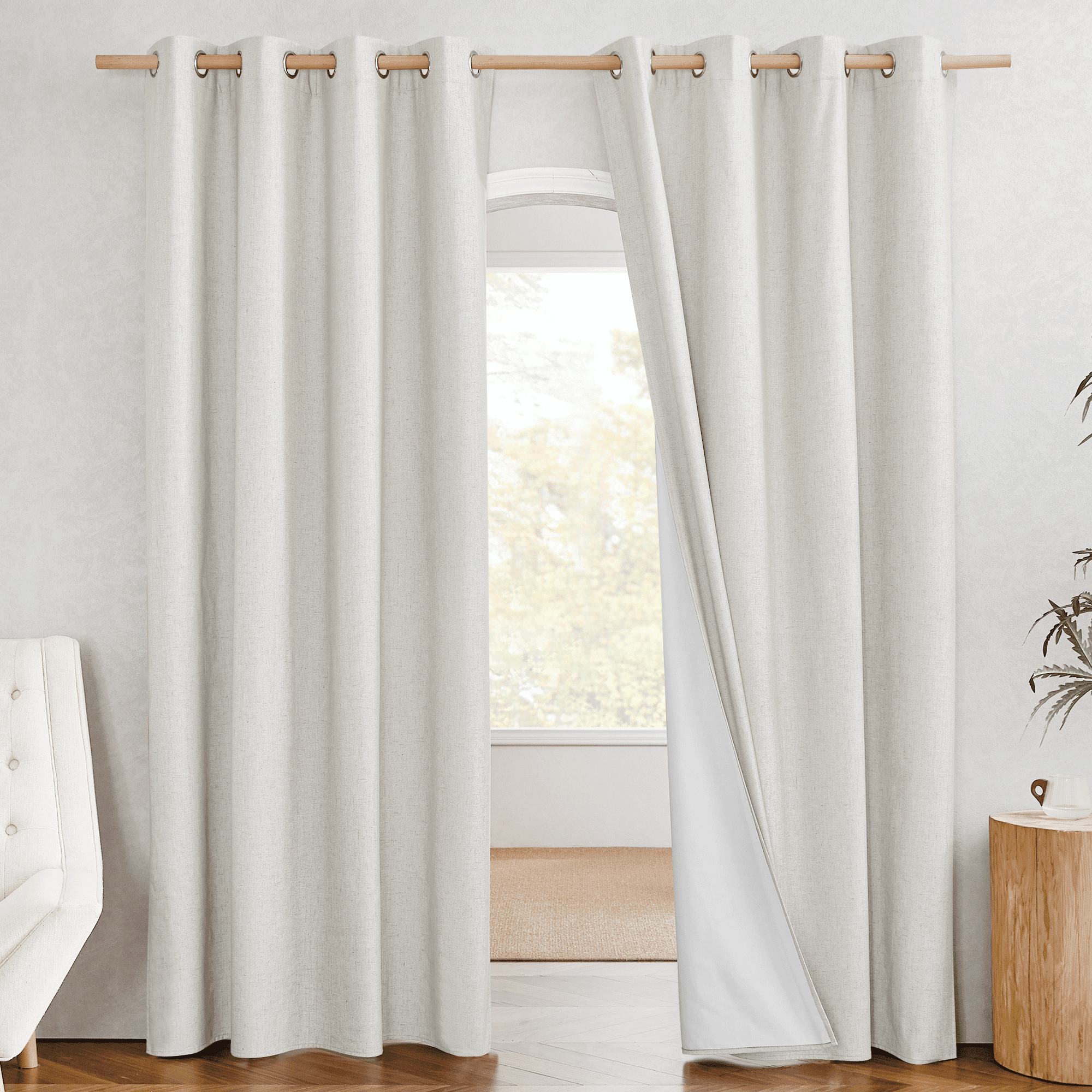 NICETOWN 2 Panels Natural Full Linen Blackout Curtain 90 Inch Long ...