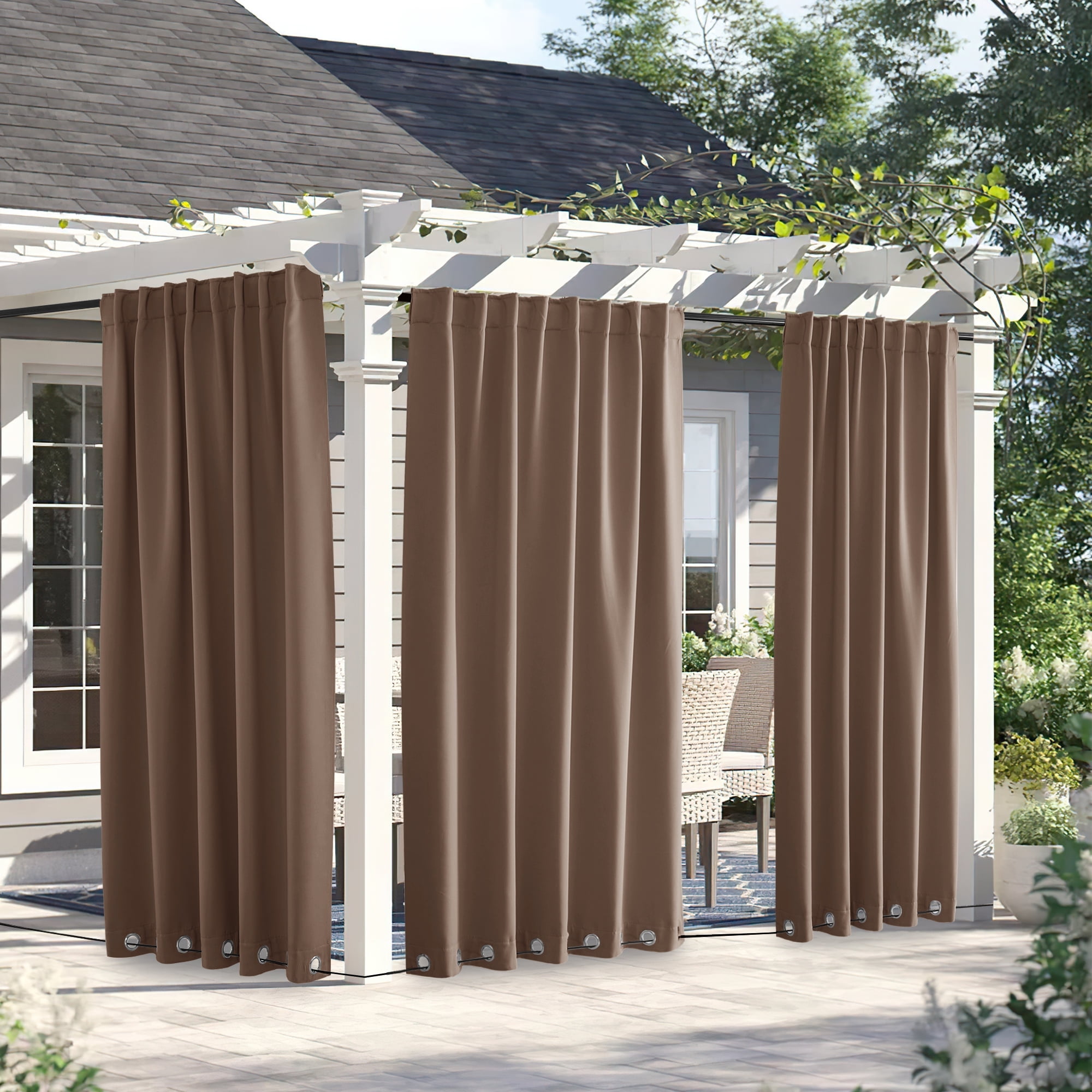 NICETOWN 2 Panels Outdoor Curtains for Patio Waterproof, Top & Bottom ...