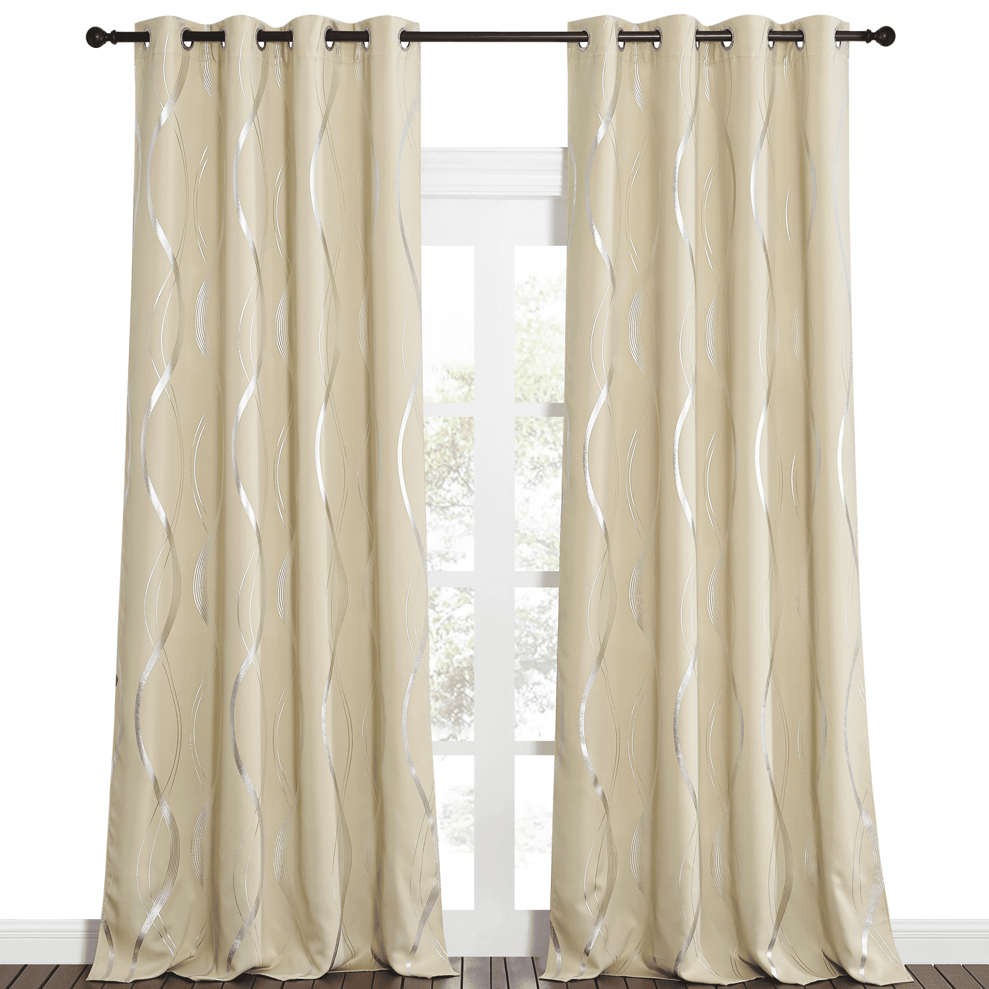 NICETOWN Beige Blackout Curtains 52 X 108 Inch Length Wave Line Foil ...