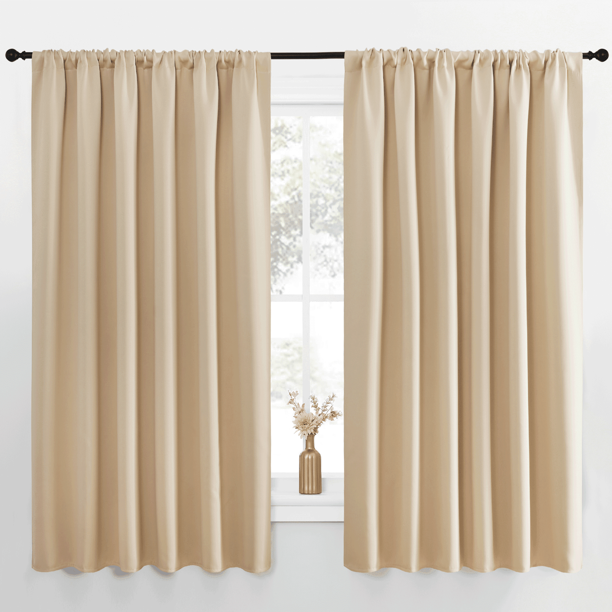 NICETOWN Biscotti Beige Blackout Curtains Rod Pocket Curtain Panels ...