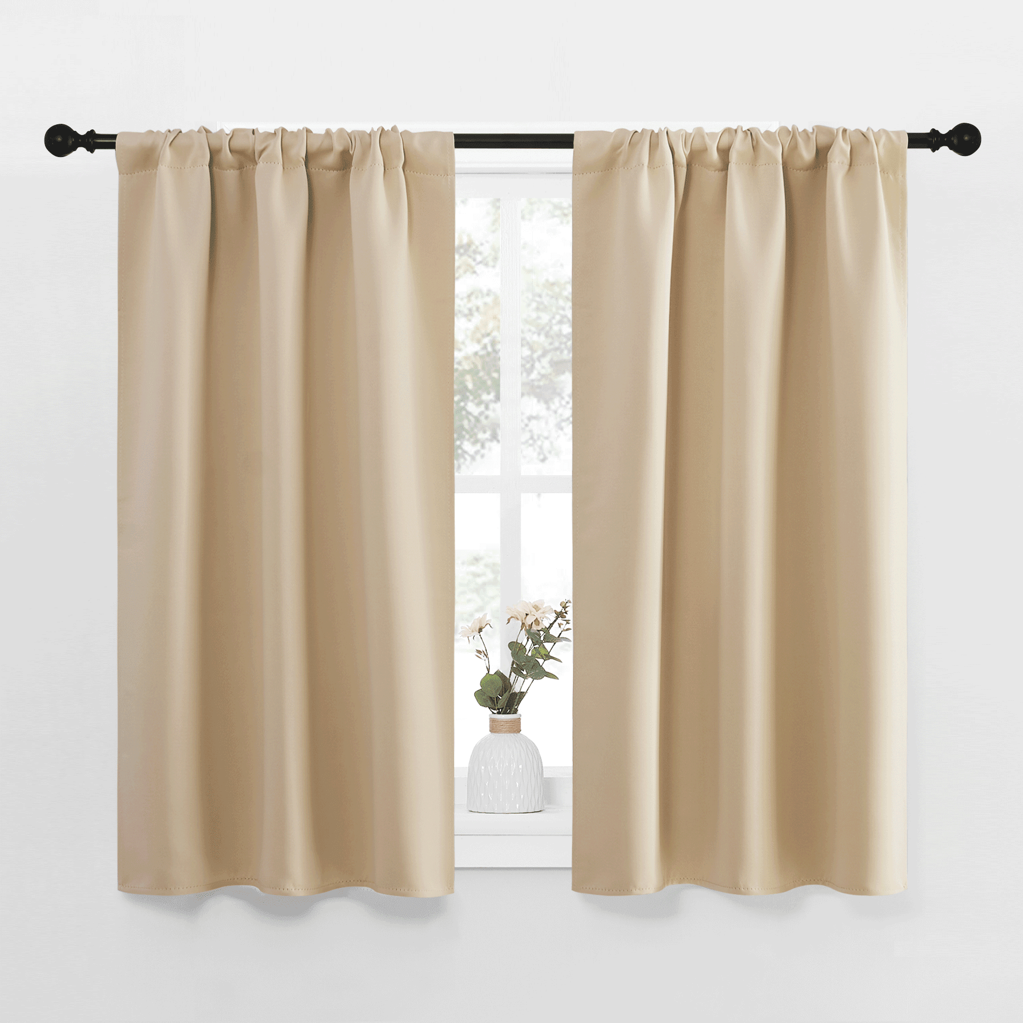 NICETOWN Biscotti Beige Blackout Curtains Rod Pocket Curtain Panels ...