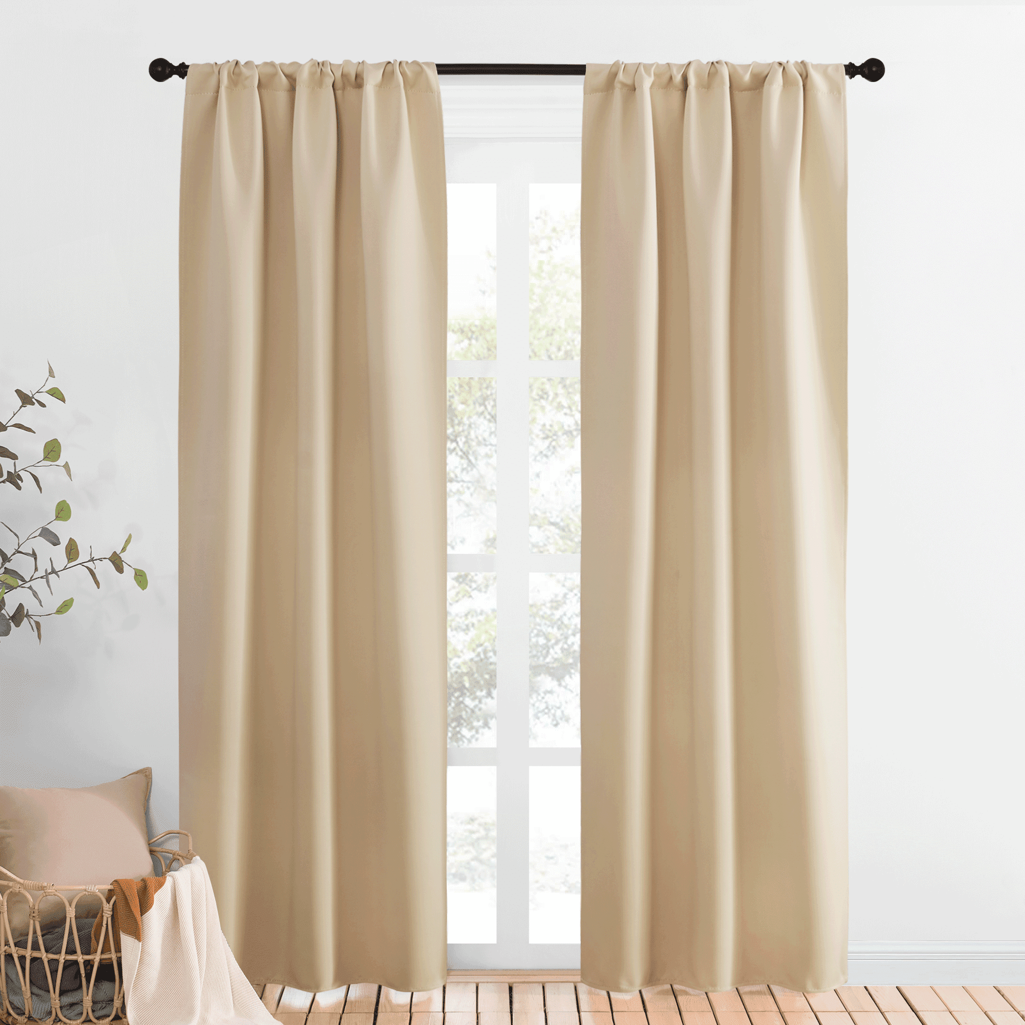 NICETOWN Biscotti Beige Blackout Curtains Rod Pocket Curtain Panels ...