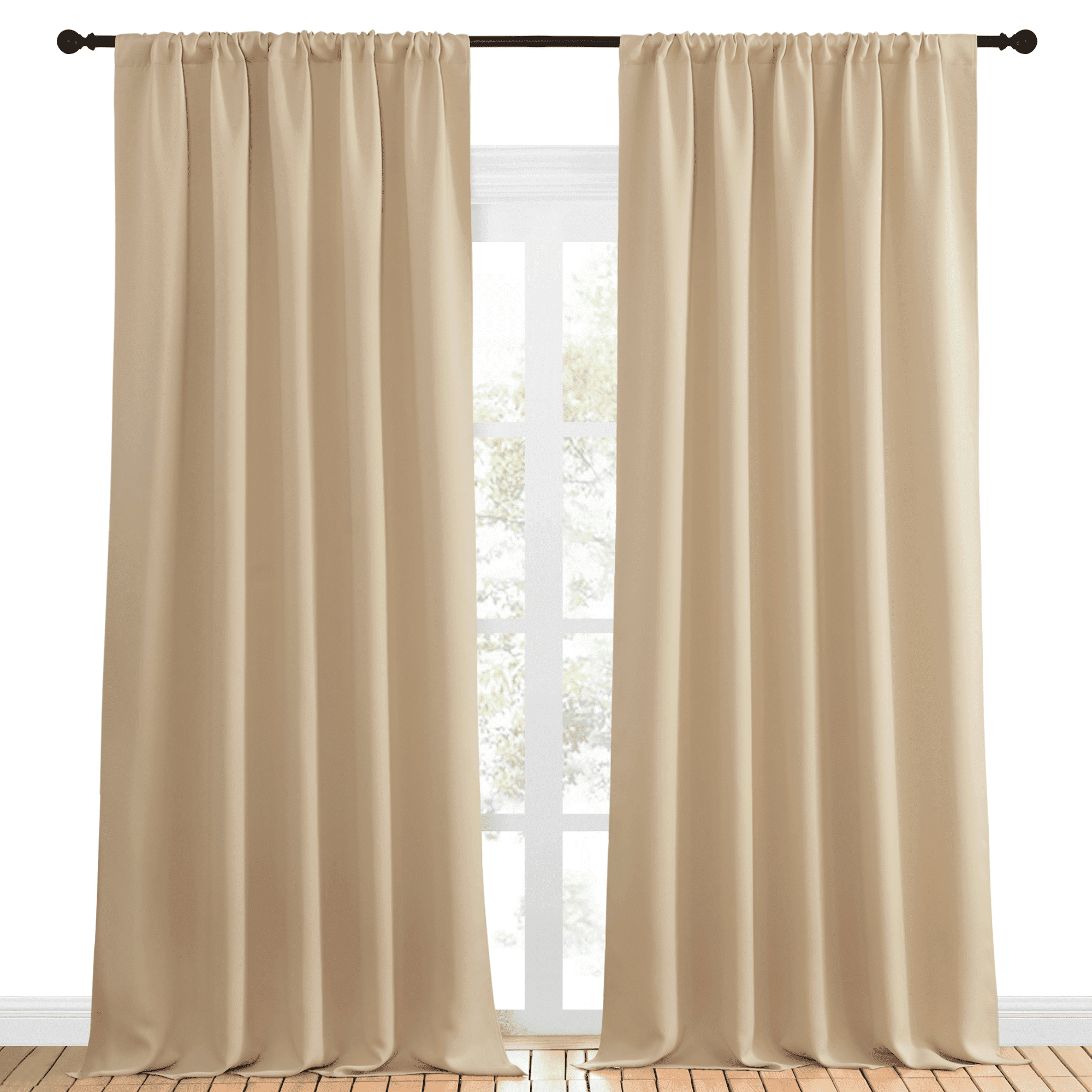 NICETOWN Biscotti Beige Blackout Curtains Rod Pocket Curtain Panels ...