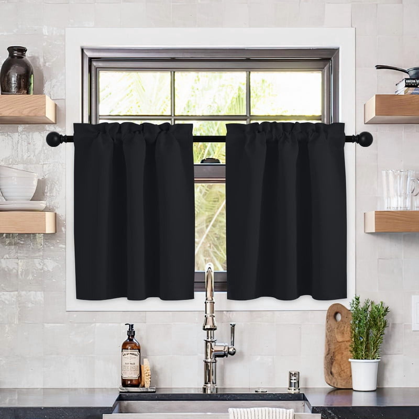 NICETOWN Black Blackout Curtains for Kitchen, Rod Pocket Cafe Curtains ...