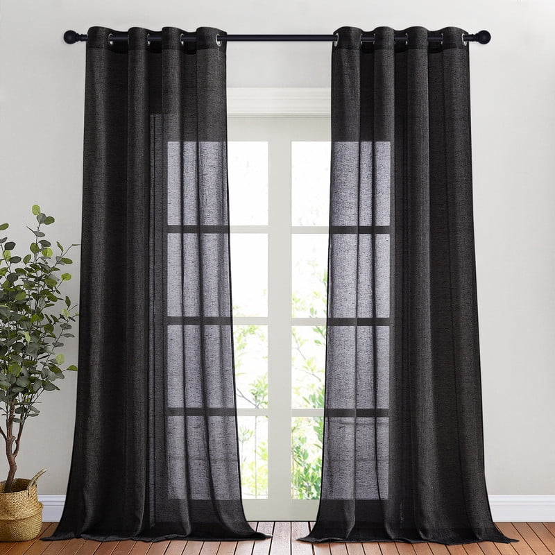 NICETOWN Black Sheer Linen Curtains 108 inch Length, Grommet Semi Sheer ...