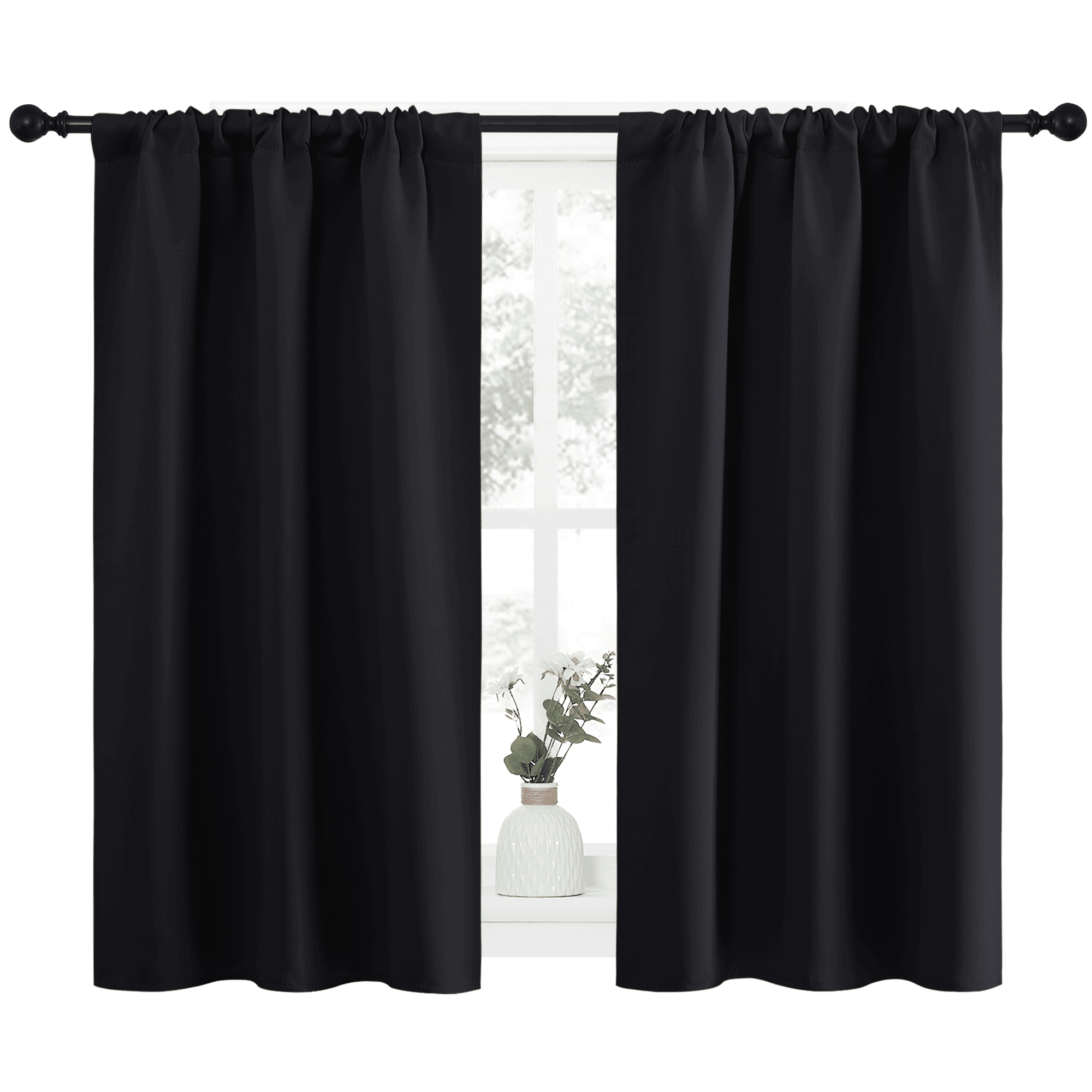 NICETOWN Black Short Blackout Curtains for Small Curtain Panels Rod ...