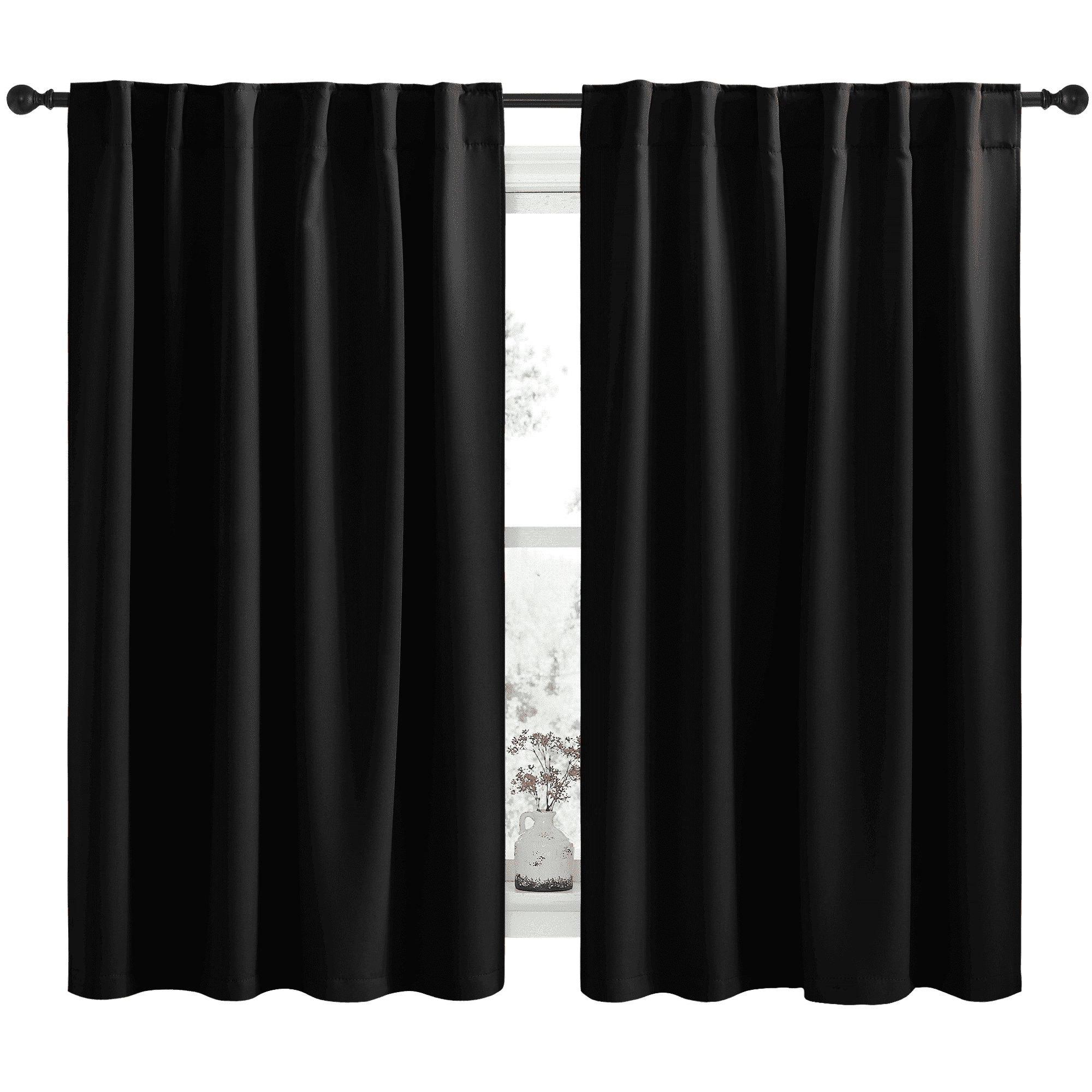 NICETOWN Black Solid Back Tab Blackout Curtains, 42" x 40" (2 Panels ...