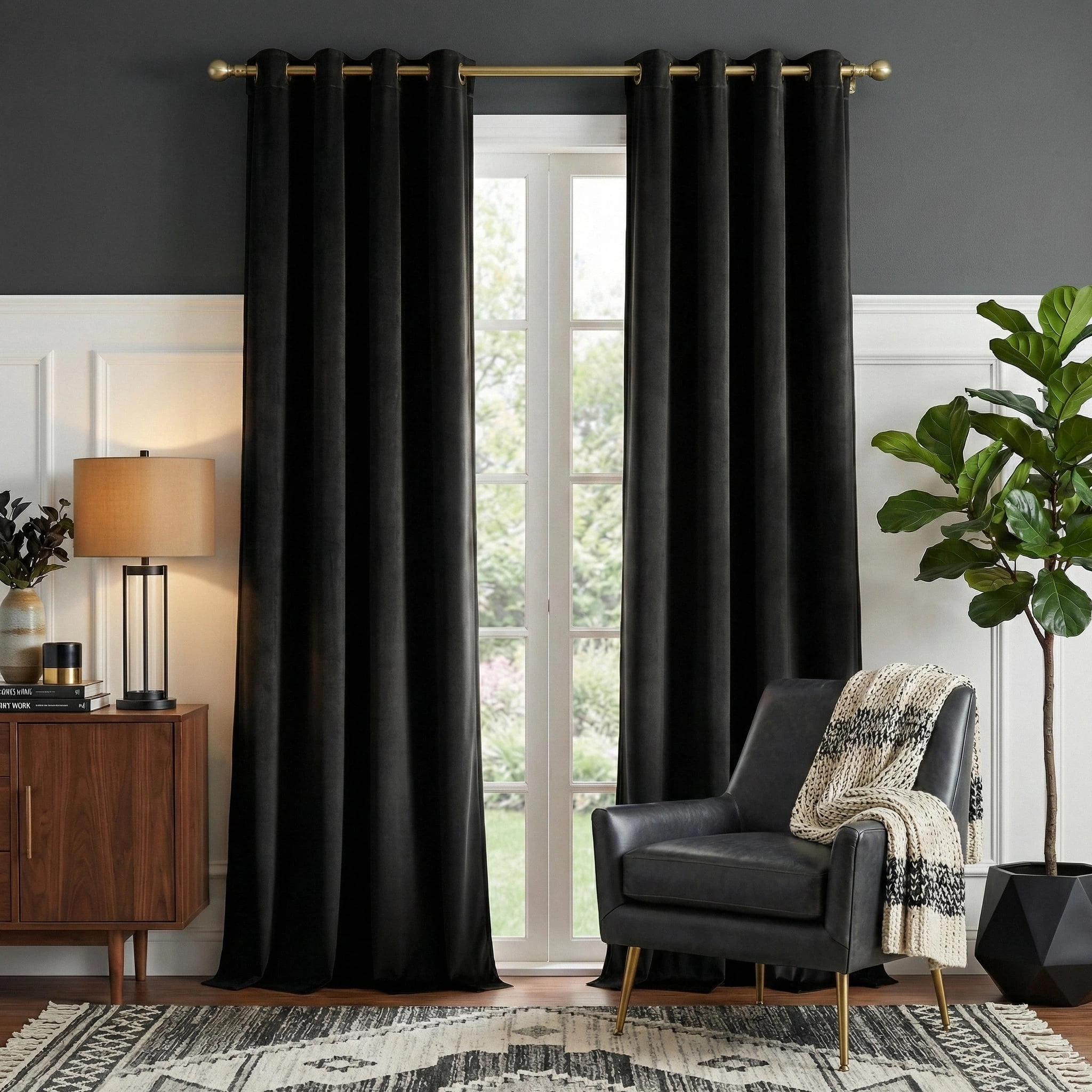NICETOWN Black Velvet Curtain for Halloween, Light Blocking Thermal ...