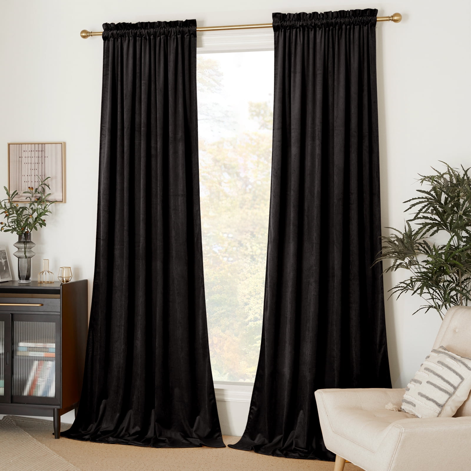 NICETOWN Black Velvet Curtains for Bedroom, Blackout Velvet Curtains ...