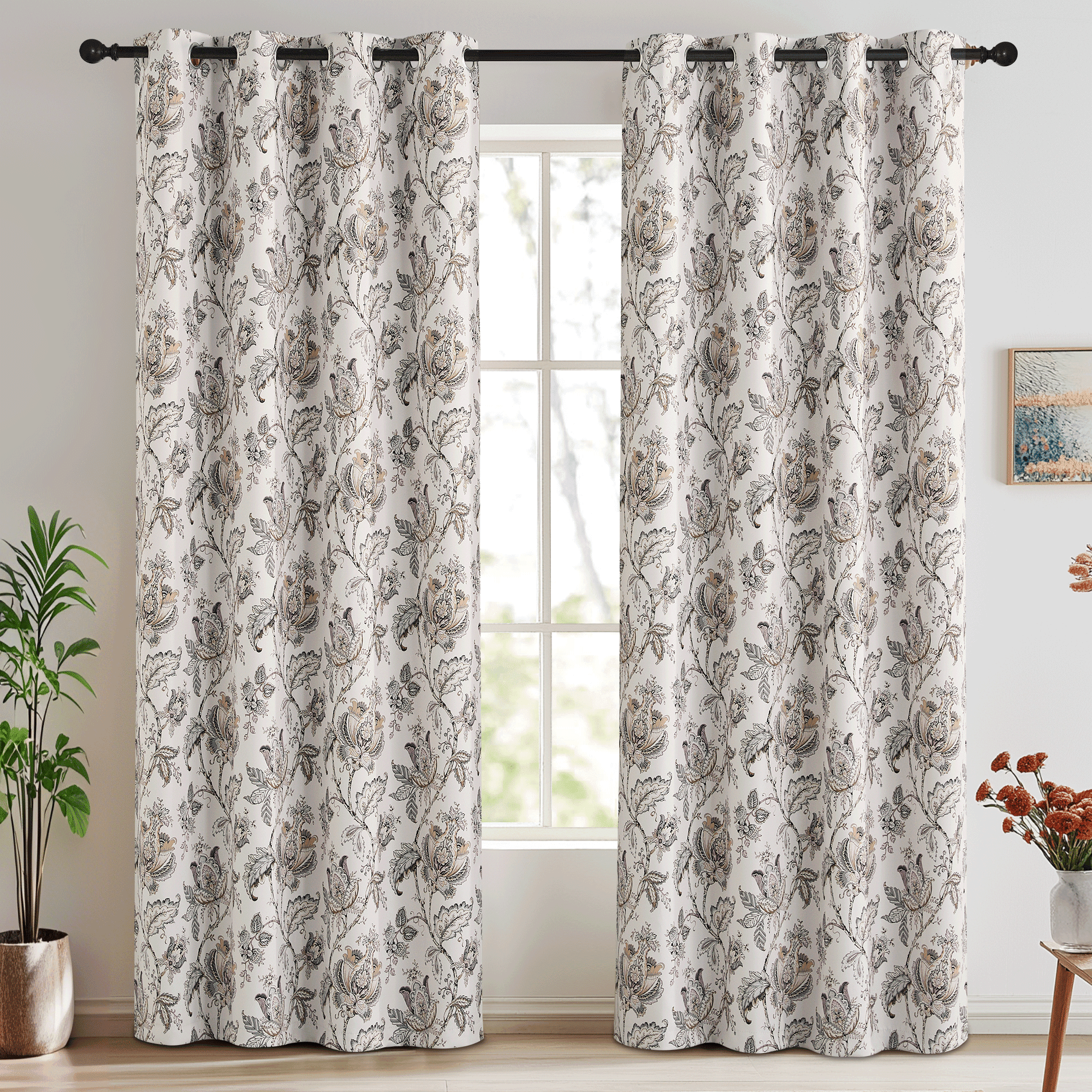 NICETOWN Blackout Curtains 84 Inch Length, Vintage Floral Print Curtain ...