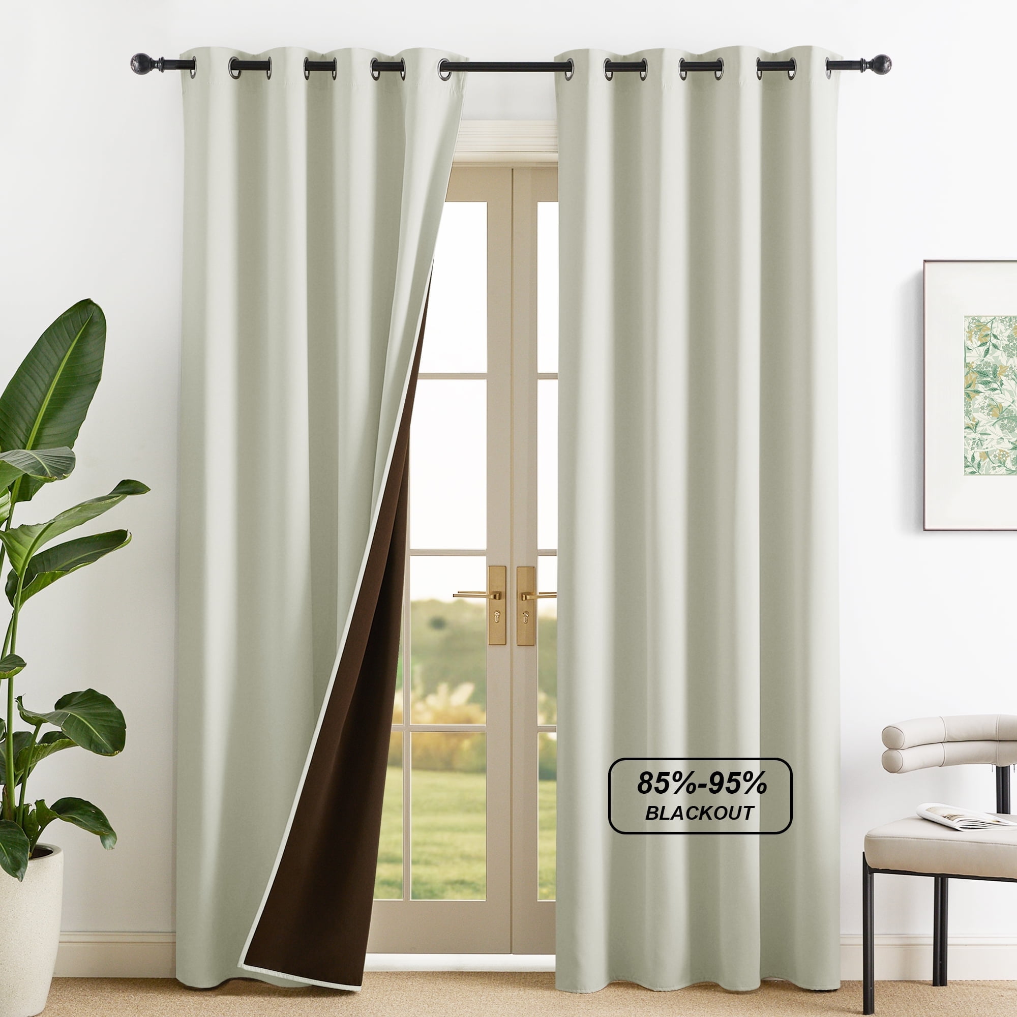 NICETOWN Blackout Curtains 95 inches Long for Home Office, Thermal Insulated Noise Reducing ...
