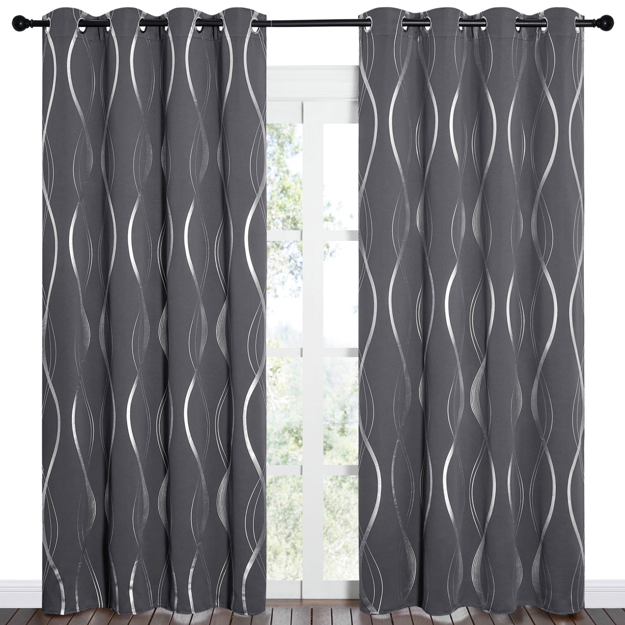 NICETOWN Blackout Curtains Long Wave Line Embossed Grommet Room ...