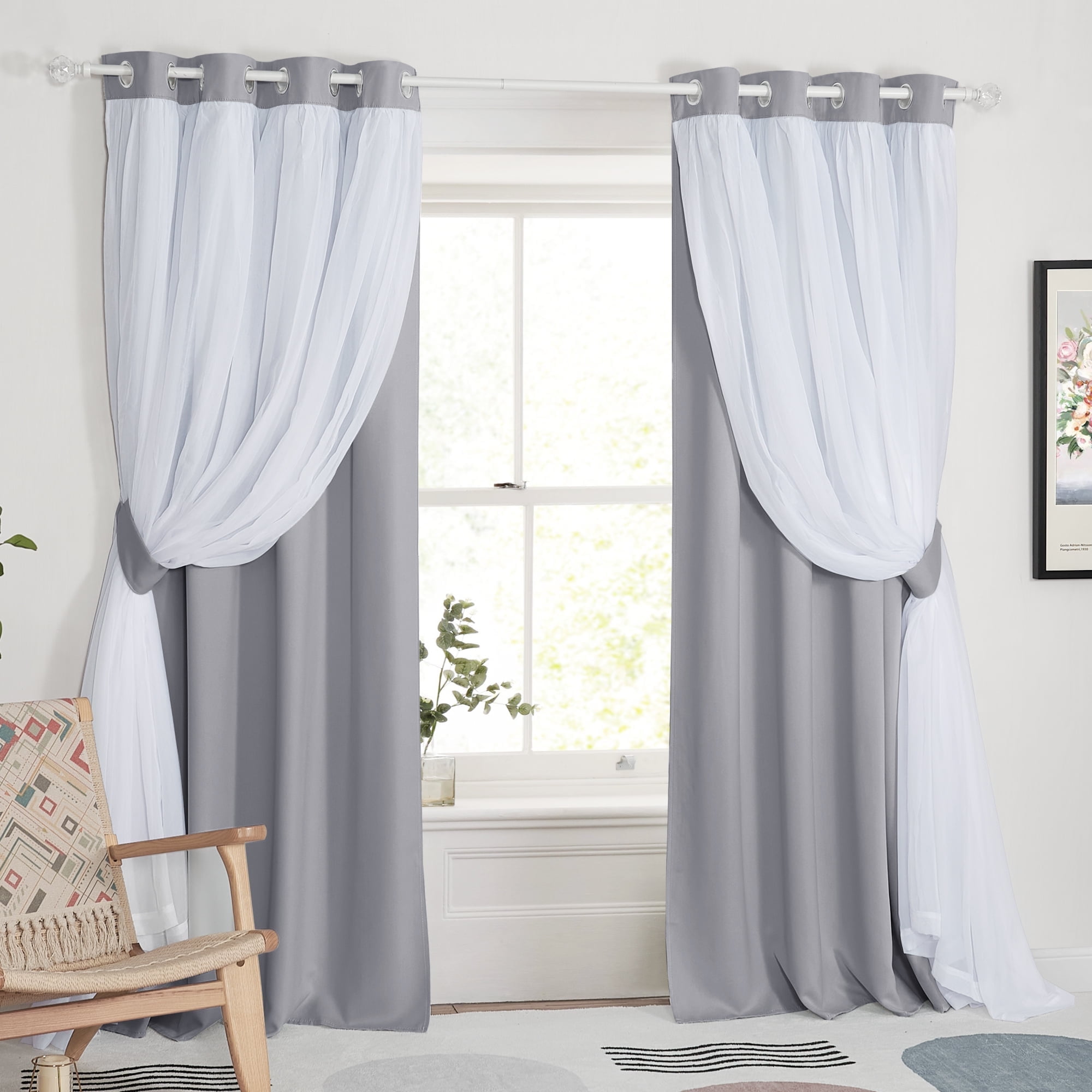 NICETOWN Blackout Curtains for Bedroom with White Sheer Layered Fancy ...
