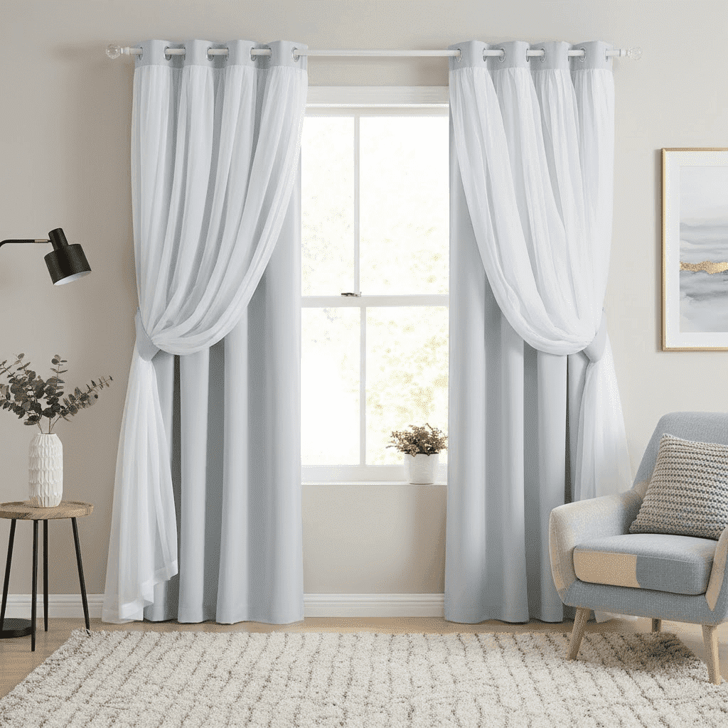 NICETOWN Blackout Double Layer Curtains with Sheer, Room Darkening ...