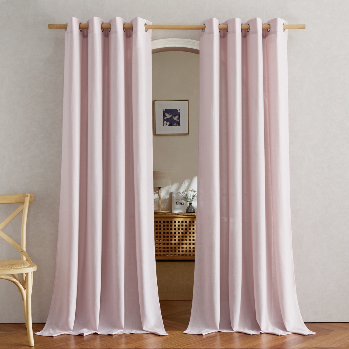 NICETOWN Blush Pink Curtains for Bedroom, Semi Sheer Thick Linen Drapes ...