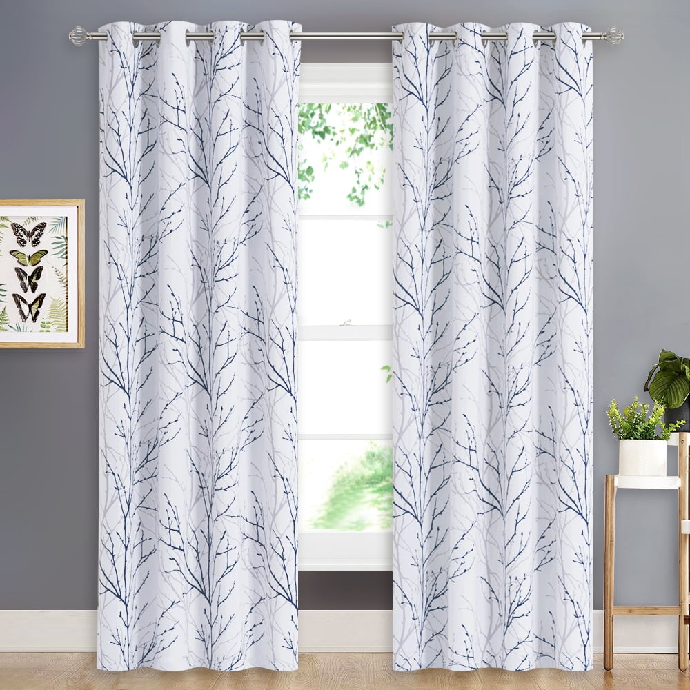 NICETOWN Burgundy & Grey Tree Pattern Curtains, Eyelet Top Greyish ...