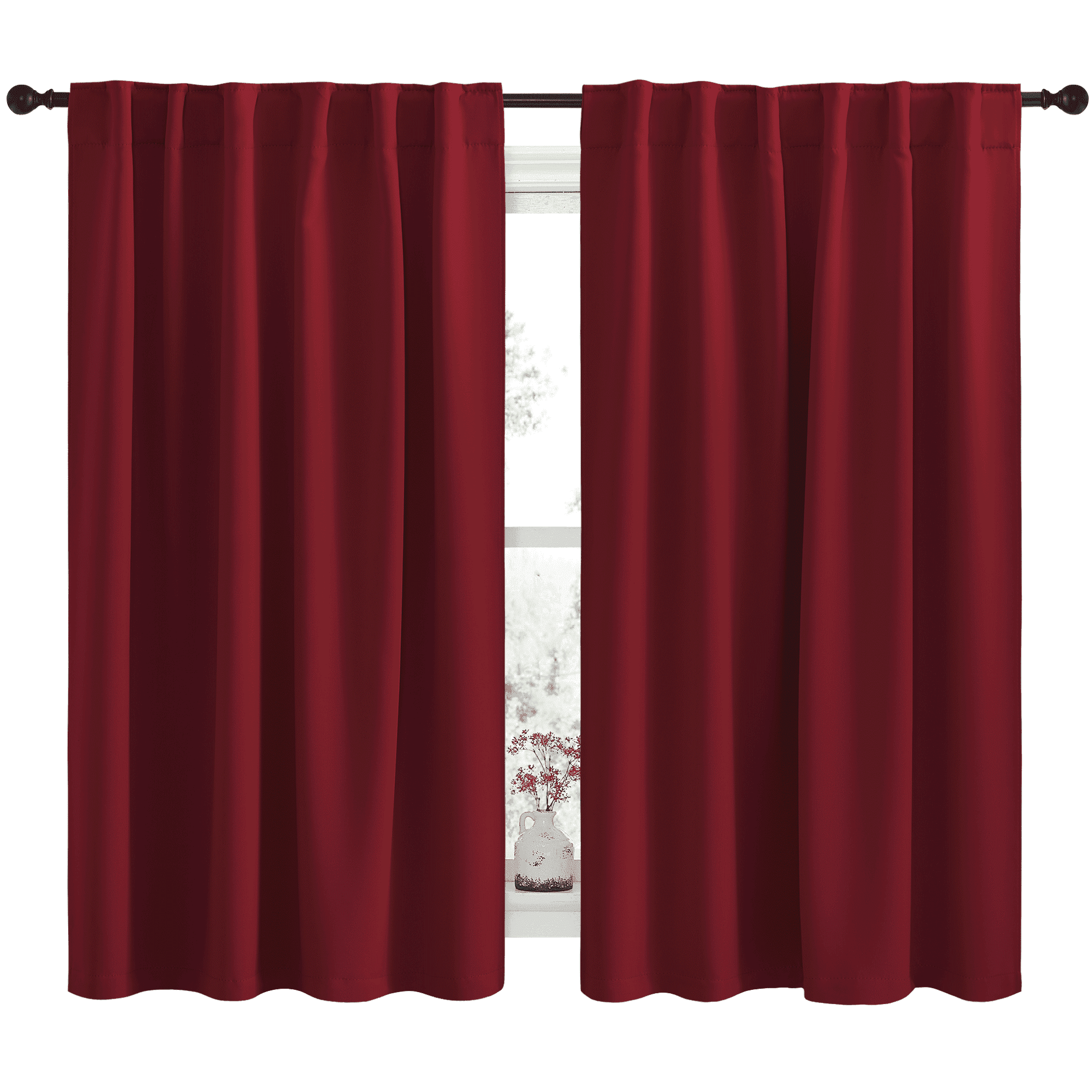 NICETOWN Burgundy Red Kitchen Curtains Blackout Back Tab and Rod Pocket ...