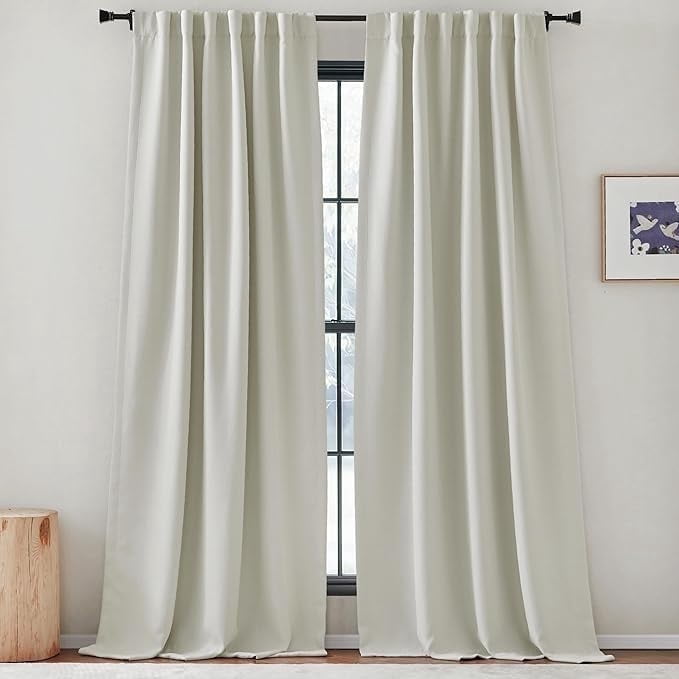 NICETOWN Contemporary Natural Faux Linen Back Tab Room Darkening ...