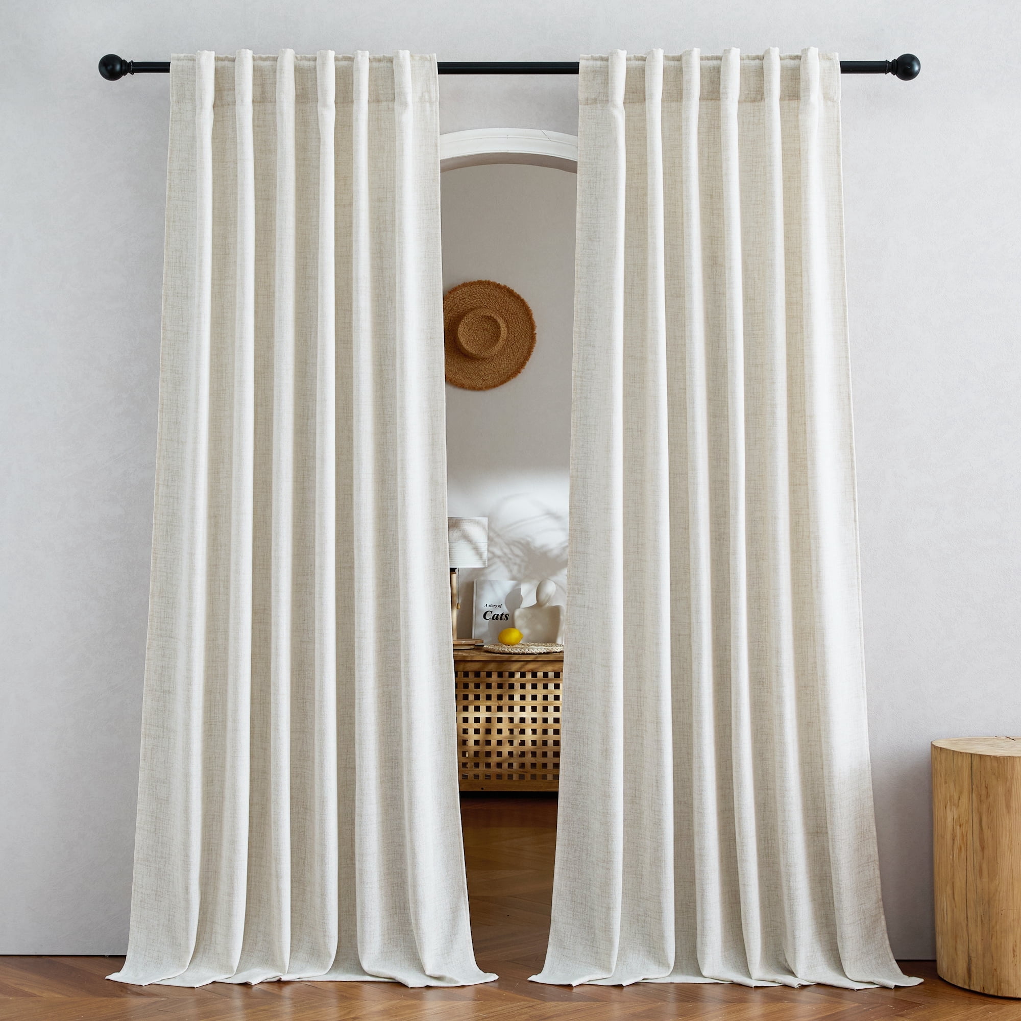 NICETOWN Cream Linen Curtains for Bedroom, Semi Sheer Faux Linen Blend ...
