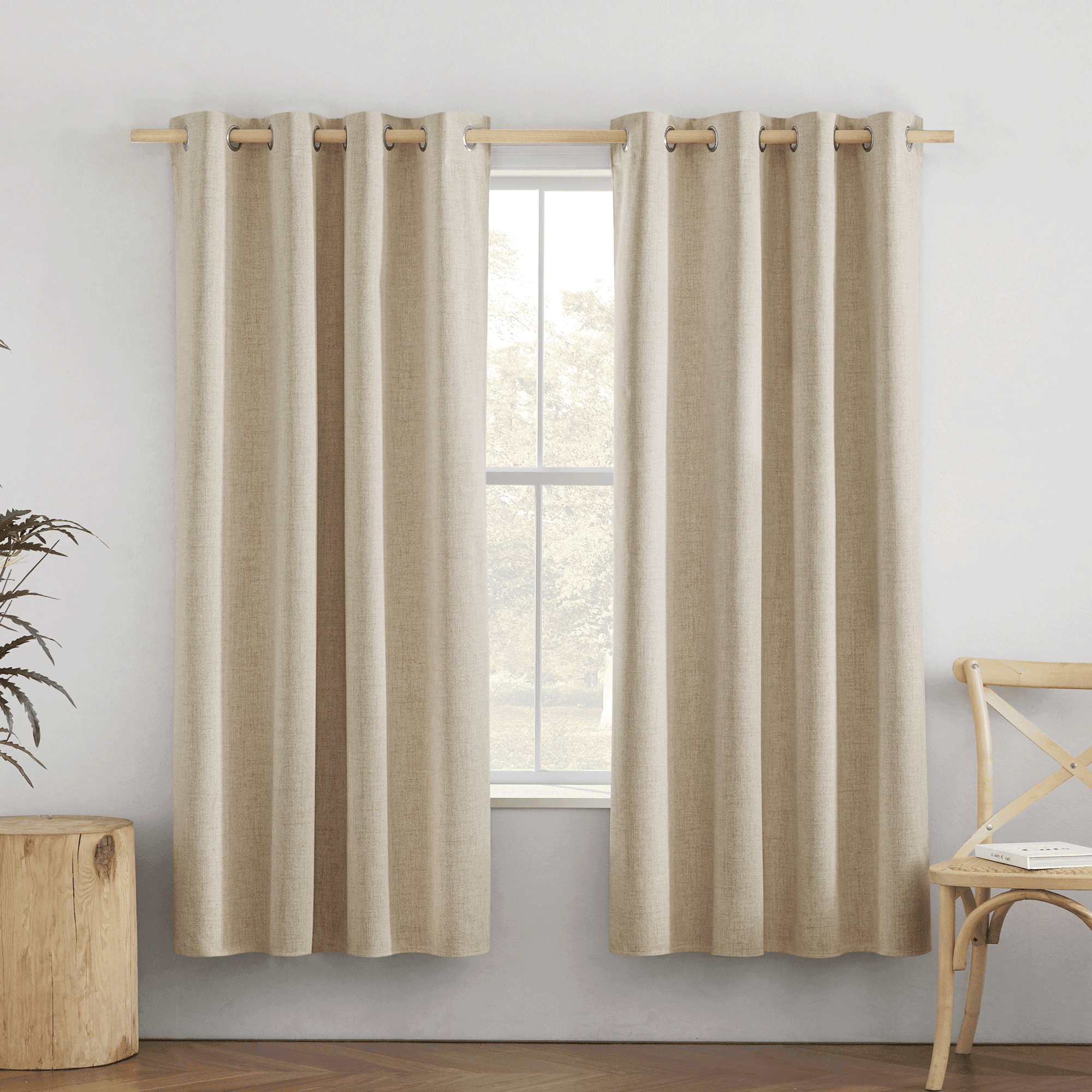 NICETOWN Cream Linen Full Blackout Curtains for Dining Room, 100% ...