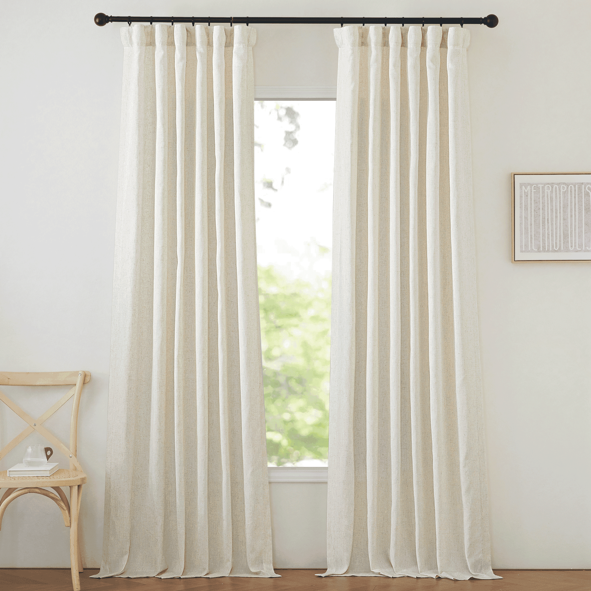 NICETOWN Linen Panel Drapes, 50"x 84", Natural, Hook Belt/Backtab/Rod ...