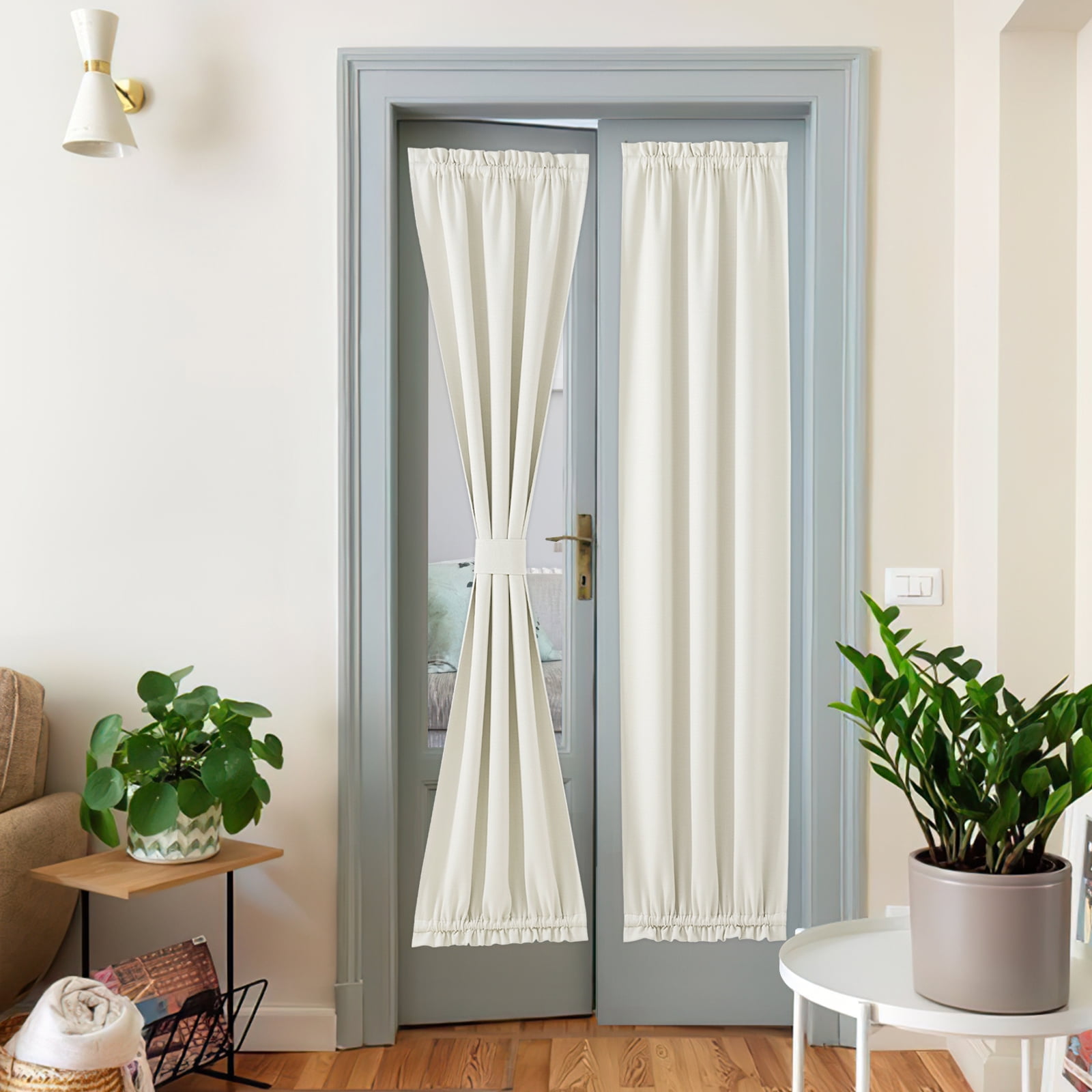 NICETOWN Door Curtains Dual Rod Pocket Faux Linen Blackout Room ...