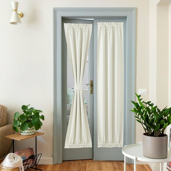NICETOWN Door Curtains Dual Rod Pocket Faux Linen Blackout Room Darkening Door Curtain for ...