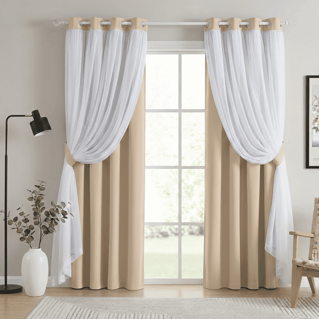 NICETOWN Double Layer Blackout Curtains Grommet Thermal Ruffle Luxury ...