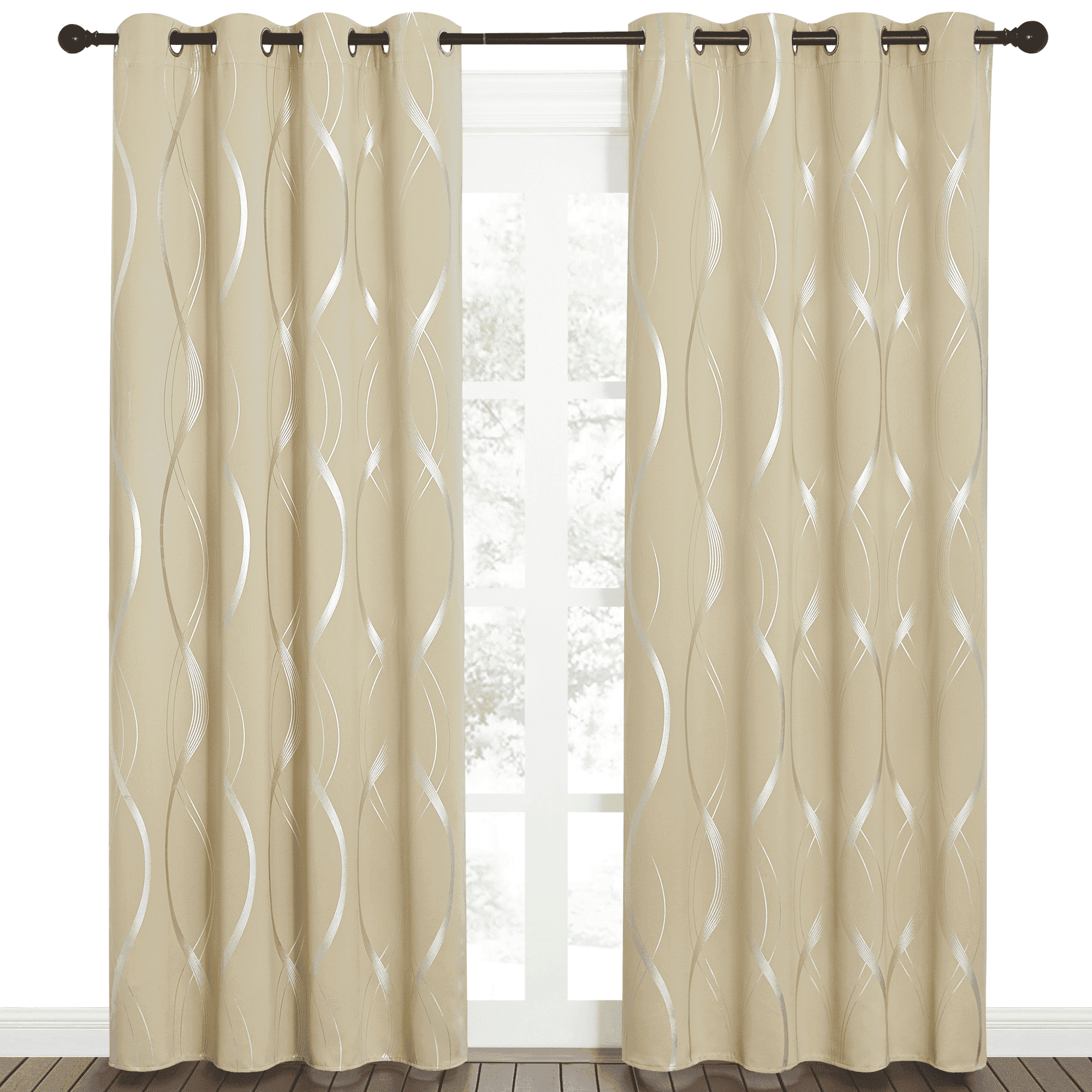 NICETOWN Elegant Biscotti Beige Wave Line Foil Print Pattern Home ...