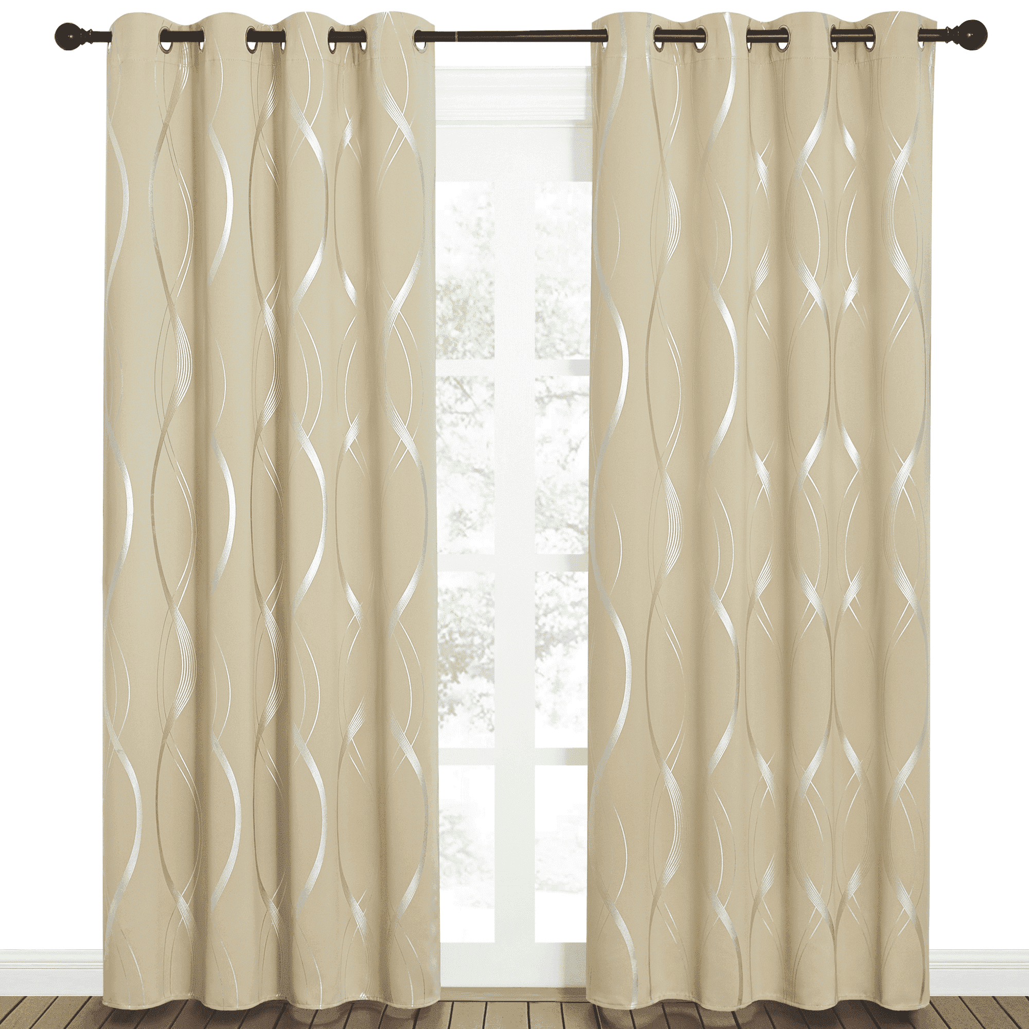 NICETOWN Elegant Biscotti Beige Wave Line Foil Print Pattern Home ...