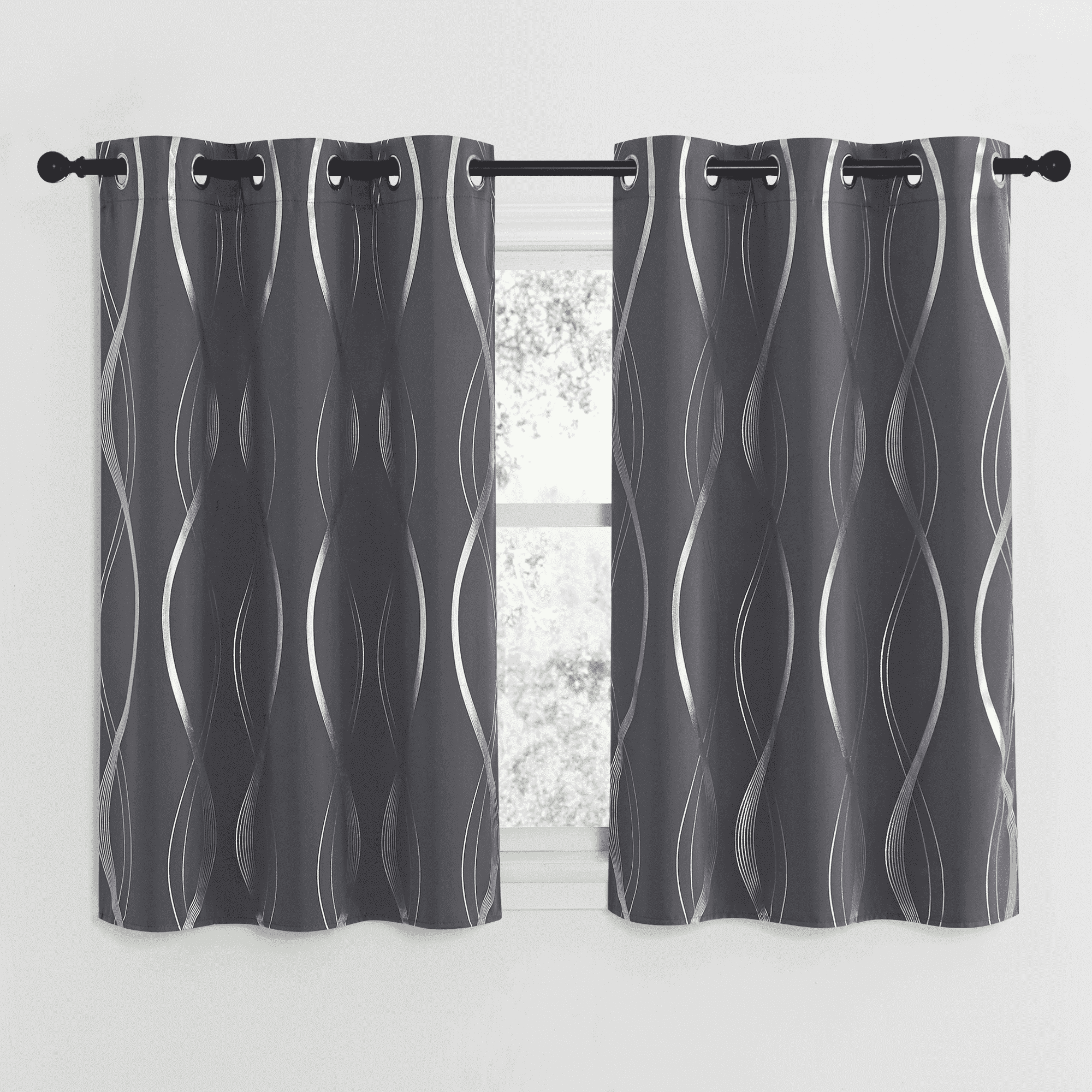 NICETOWN Elegant Gray Wave Line Foil Print Pattern Grommet Room ...